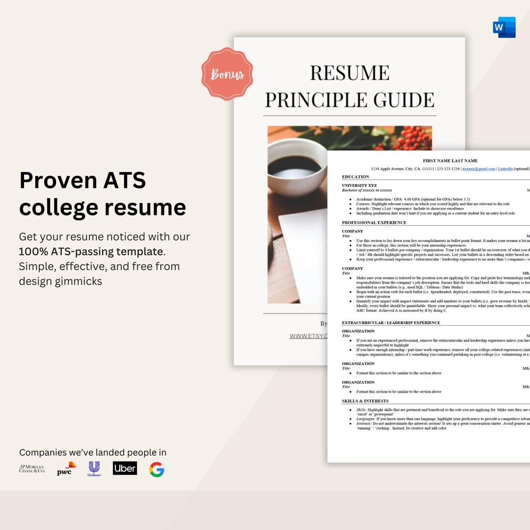 Buy ATS College Resume Template Internship Resume, Word Resume, ATS ...