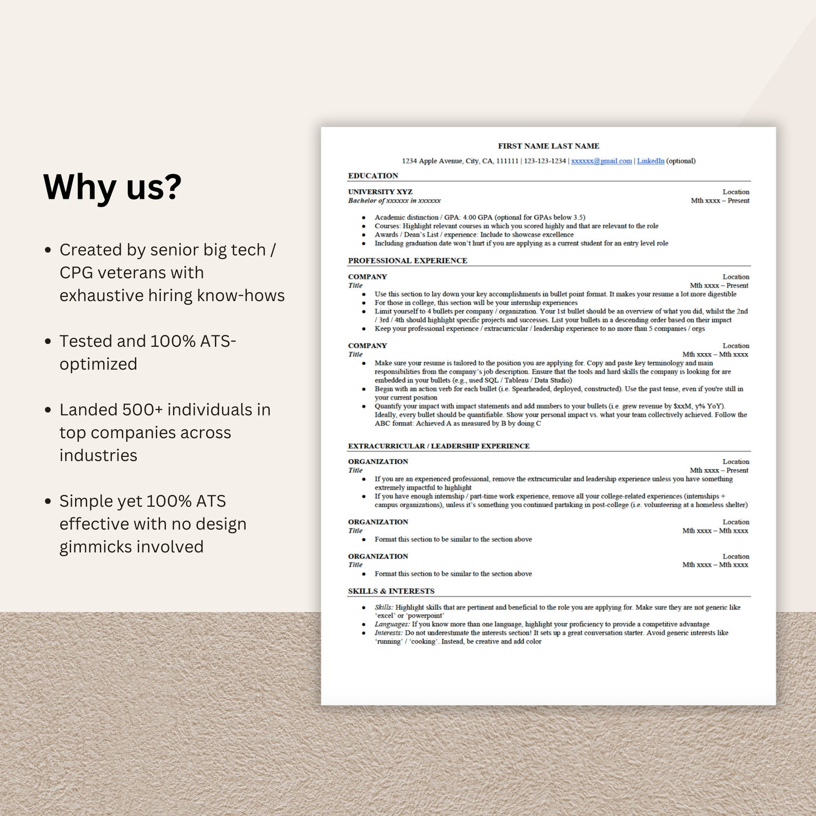 ATS Friendly Resume Template College Resume, Google Docs Resume, Word ...