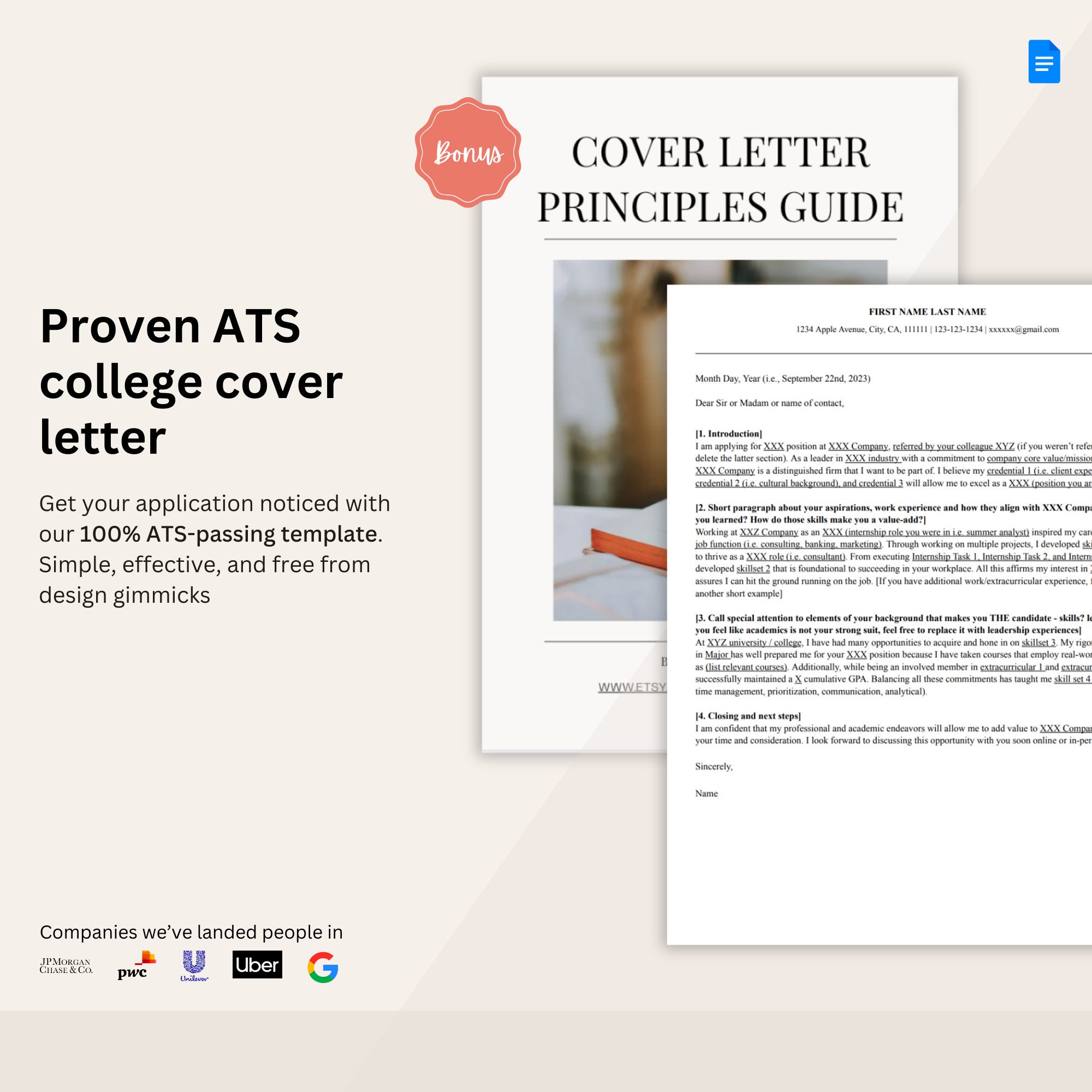 ATS College Cover Letter Internship Cover Letter, Google Docs Cover ...