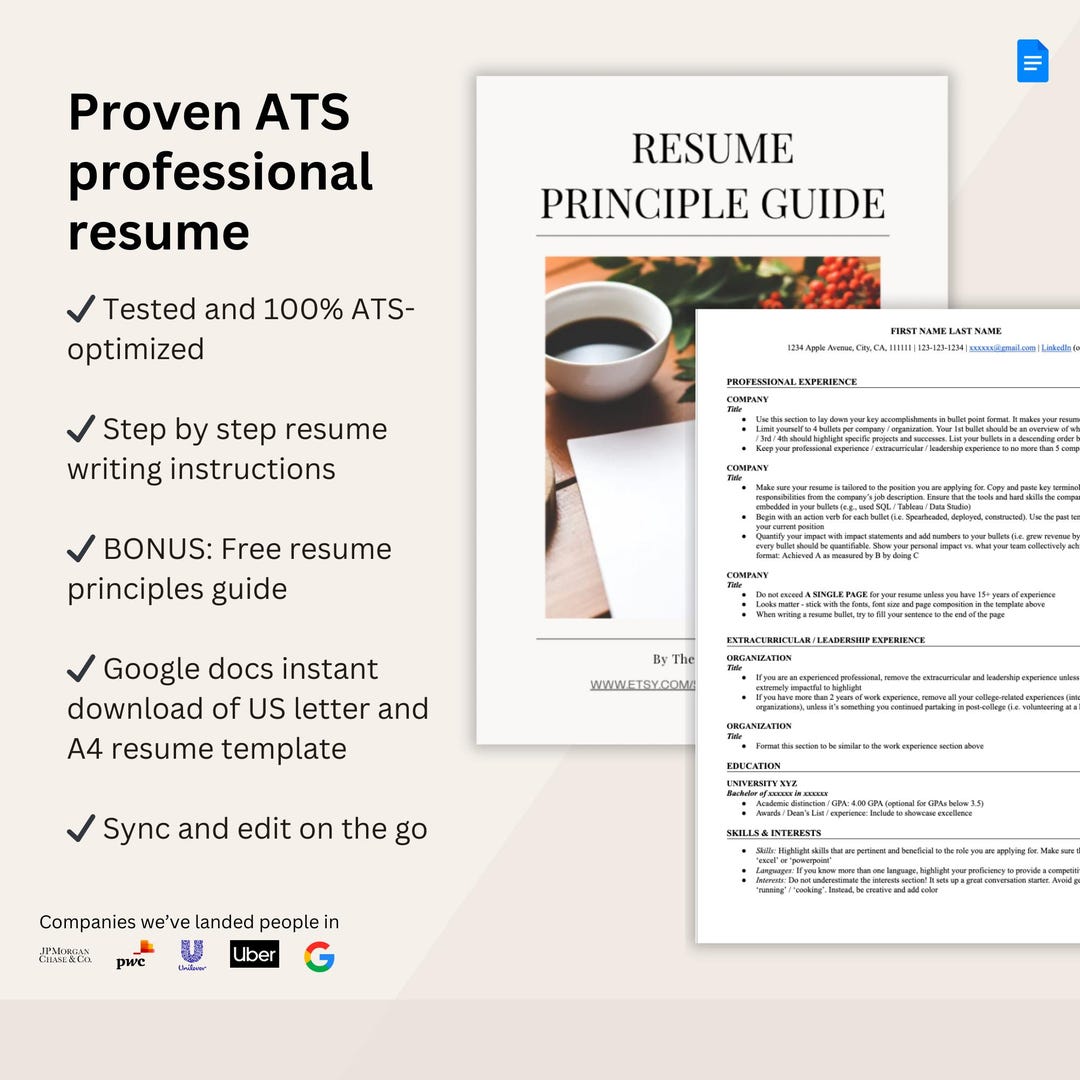 Ats-optimized Resume Template & Guide | Professional CV | One-page ...