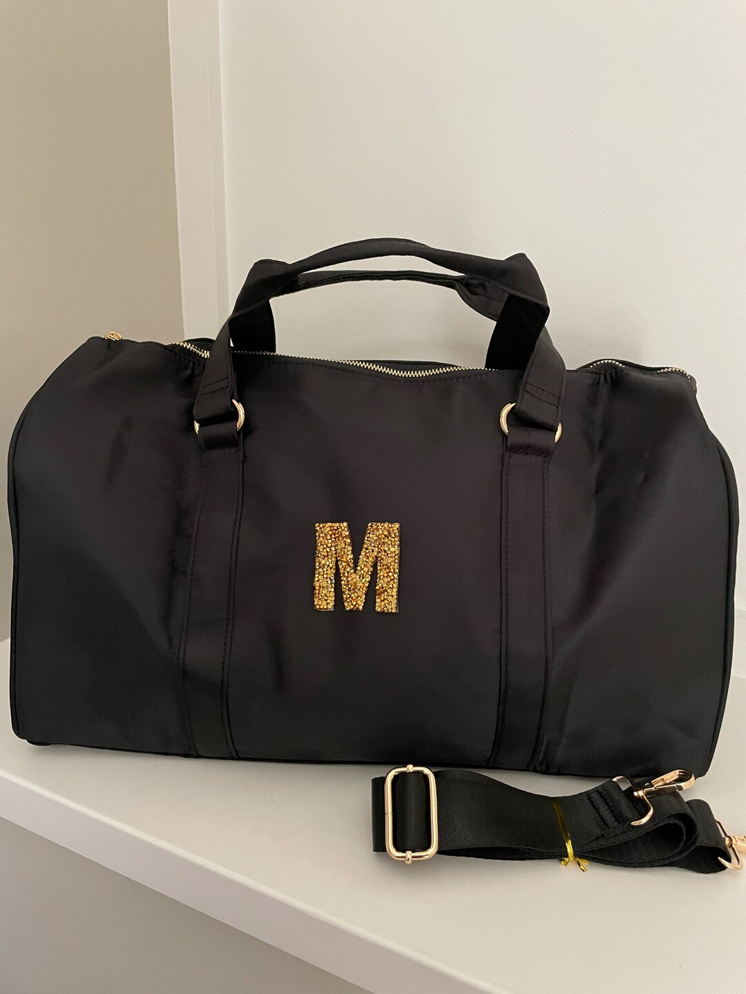 Custom Monogram Black Gold Duffel Bag NEW Initial Letter Duffle Nylon ...