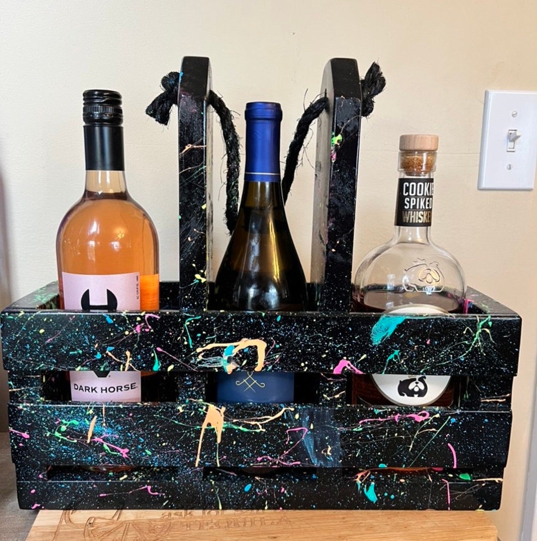 One-of-a-kind Neon Splatter Wooden Wine Holder - Etsy