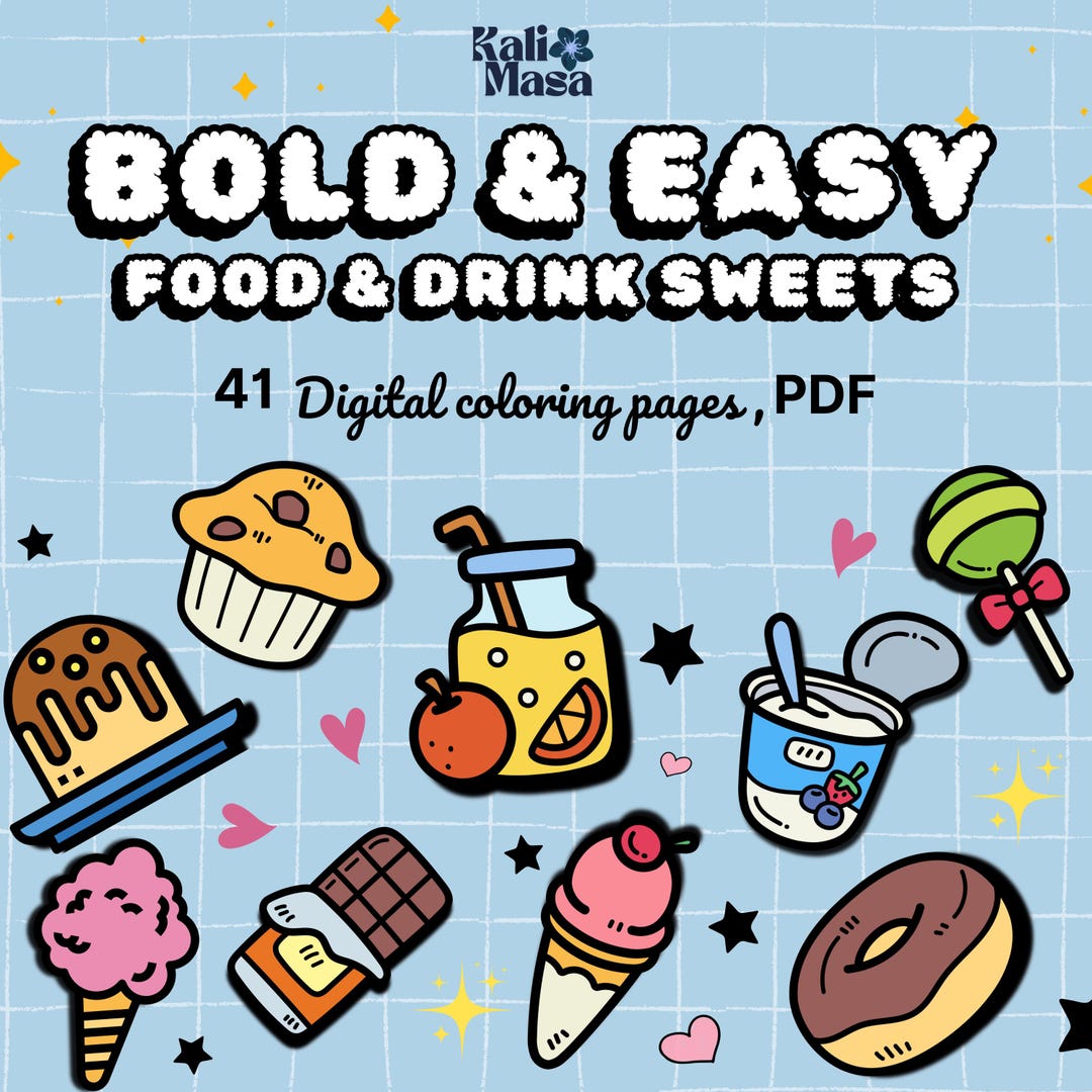 41 Food & Drink, Sweets Coloring Pages Relaxing Coloring Book for Kids ...