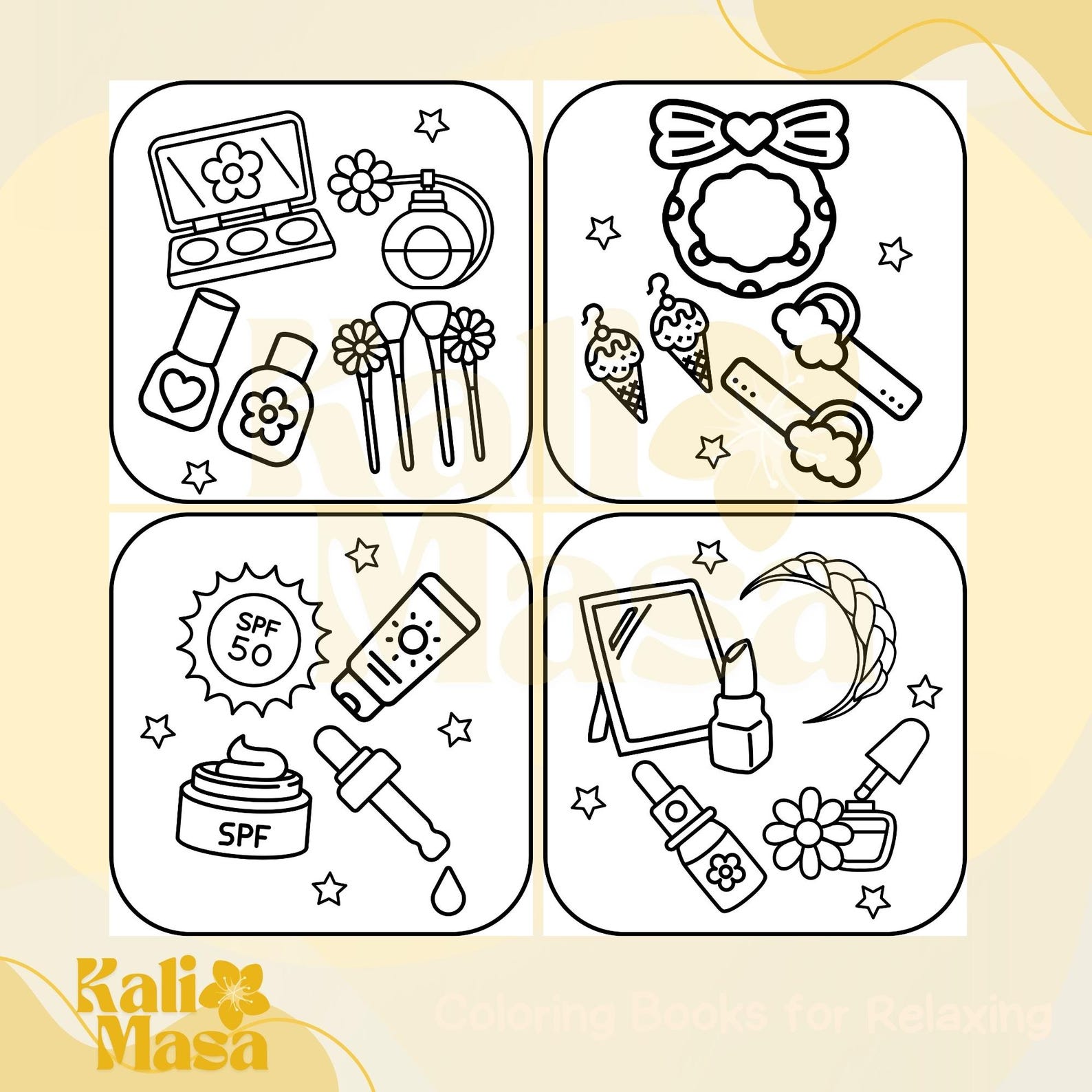 12 Cosmetics Coloring Pages | Relaxing Cosmetic Coloring Book for Kids ...