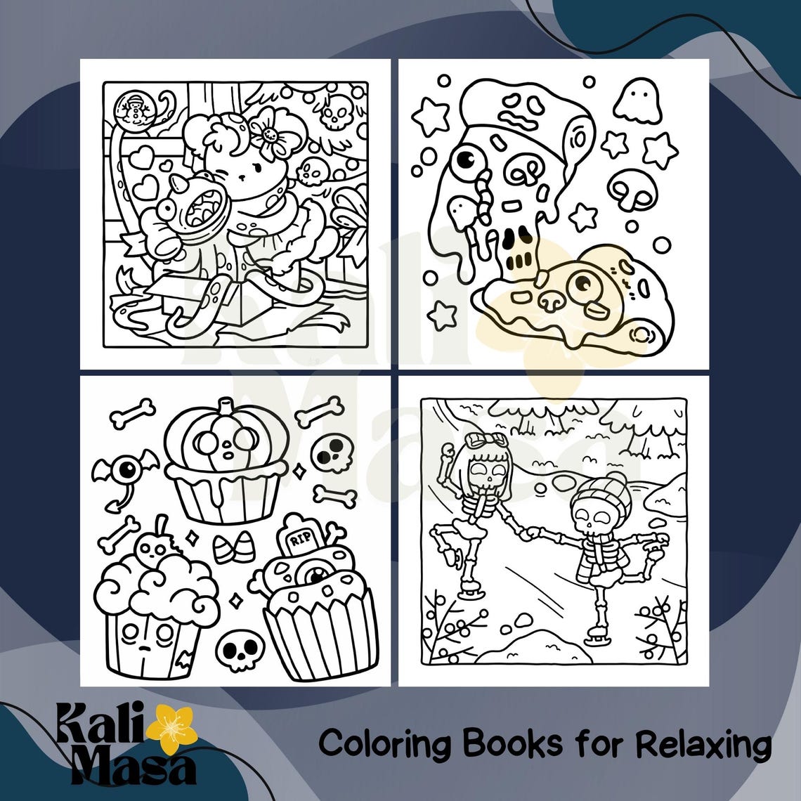 101 Cute Spooky Hygge Coloring Pages | Relaxing Coloring Book for Kids ...