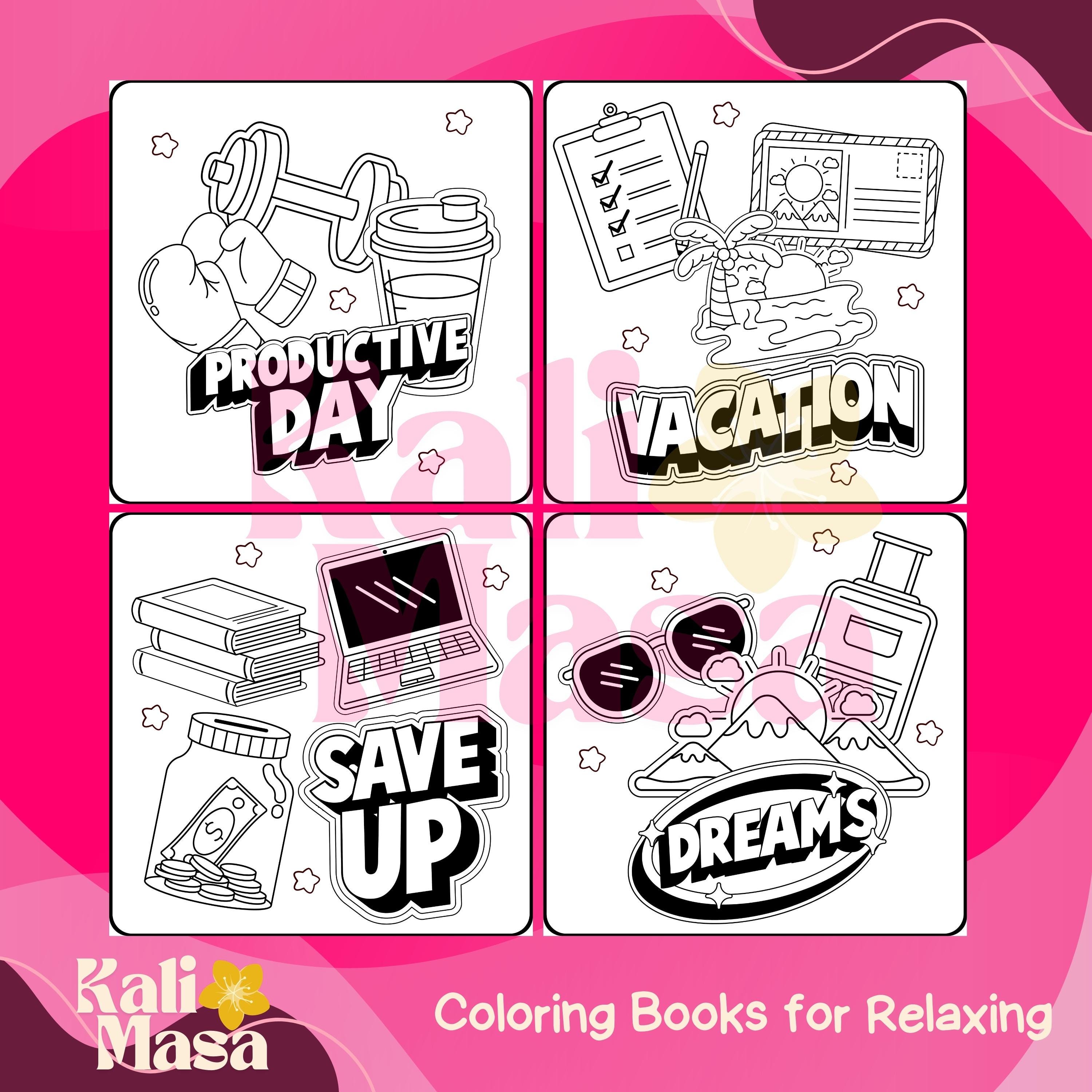 12 Cute and Groovy Coloring Pages | Relaxing Bold Coloring Book for ...