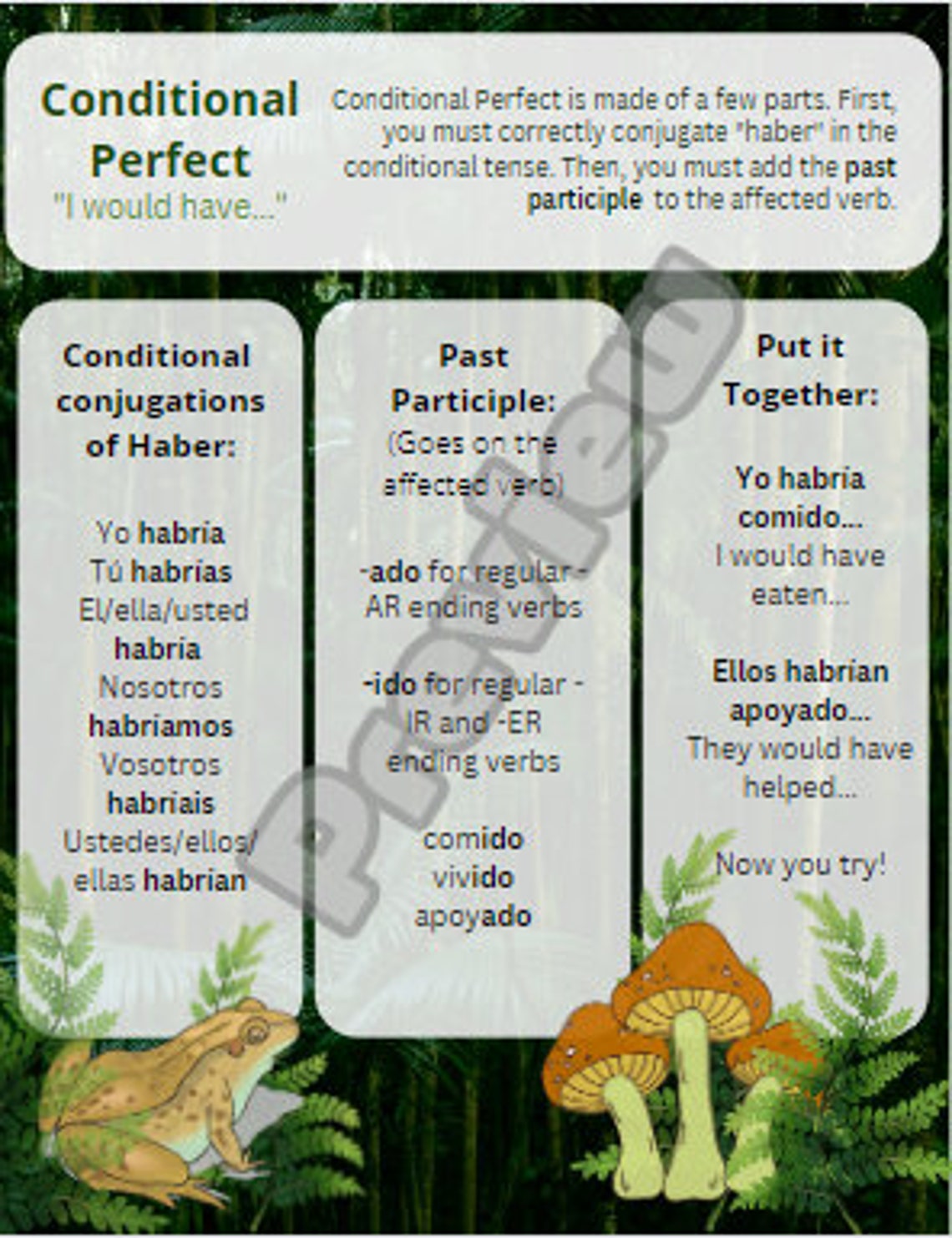 Spanish Conjugation Charts, Classroom Aid, Study Tool, Practice - Etsy