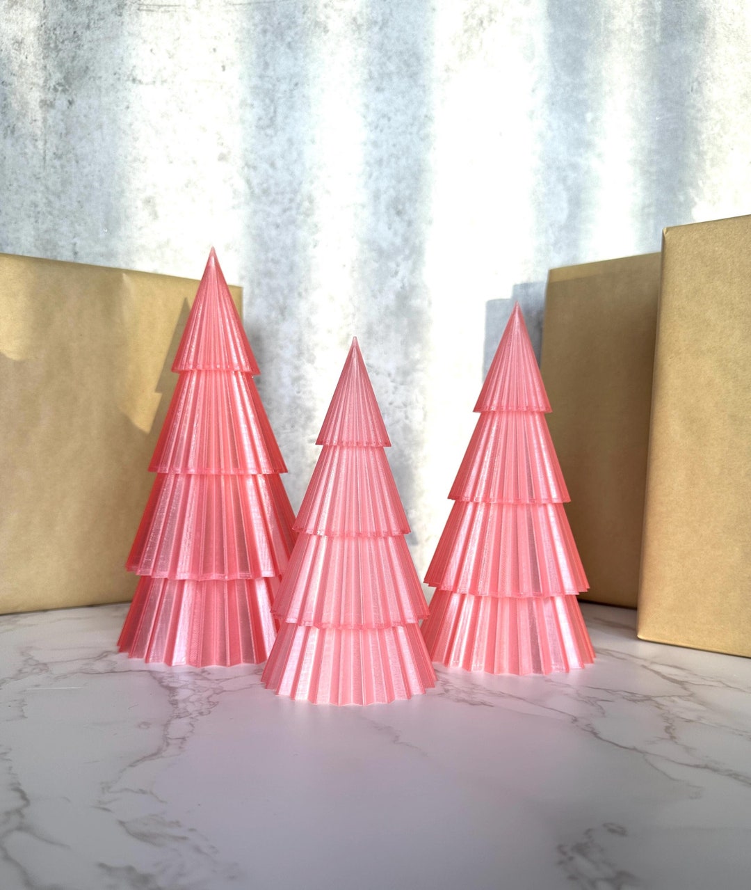 Shimmering Pink Christmas Trees: Stackable Holiday Tabletop Decor - Etsy