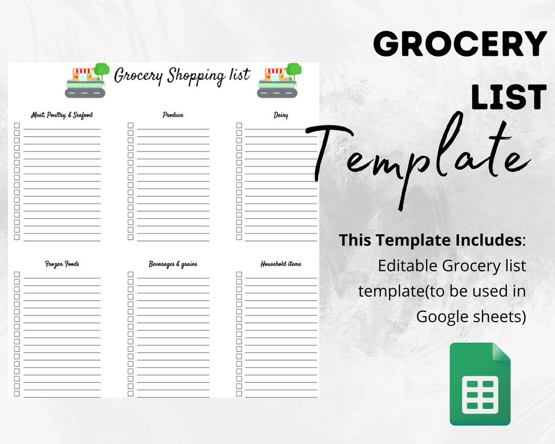 Digital Grocery Shopping List: Google Sheets Digital Grocery List ...