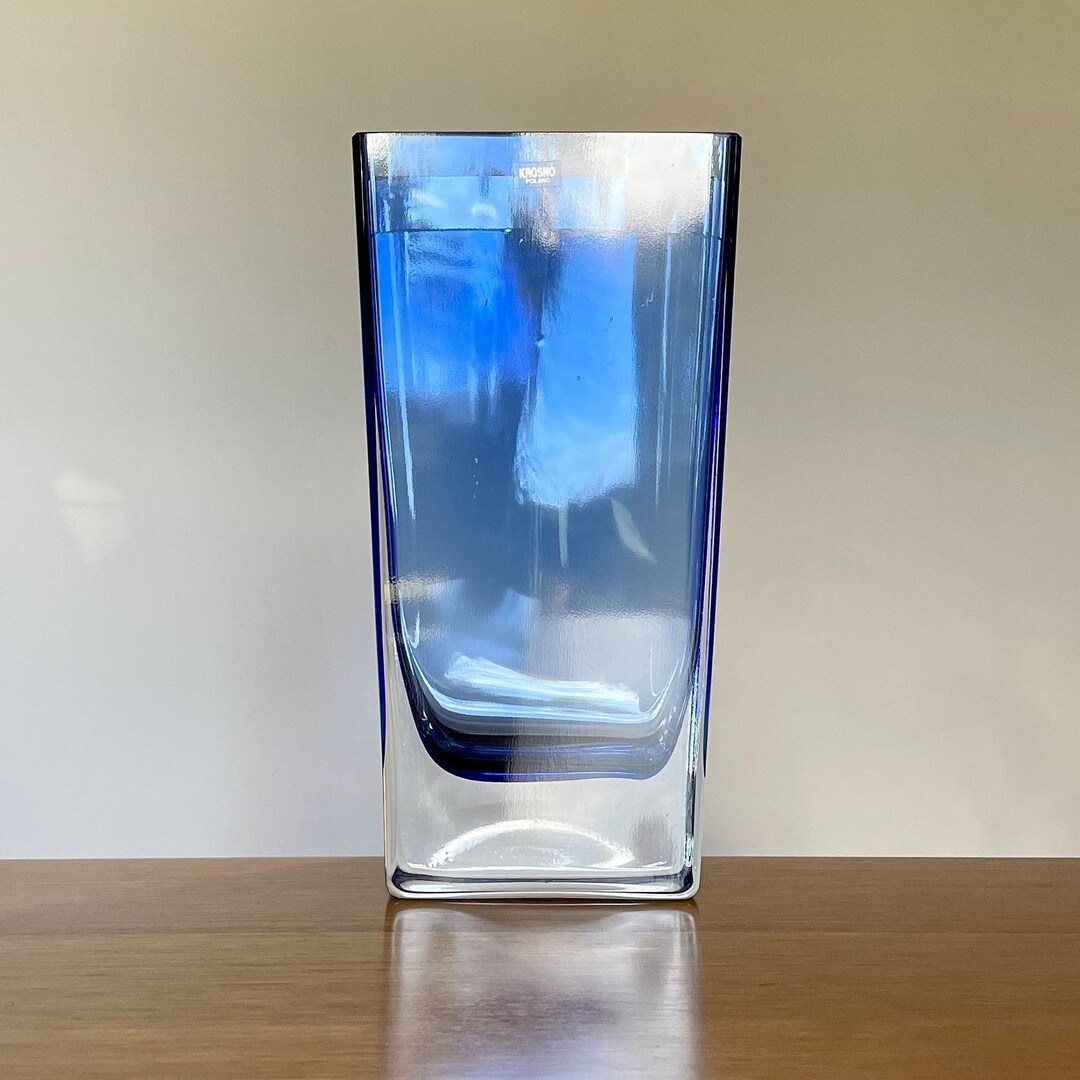 Vintage Krosno Cobalt Blue Rectangular Art Glass Vase | Postmodern ...
