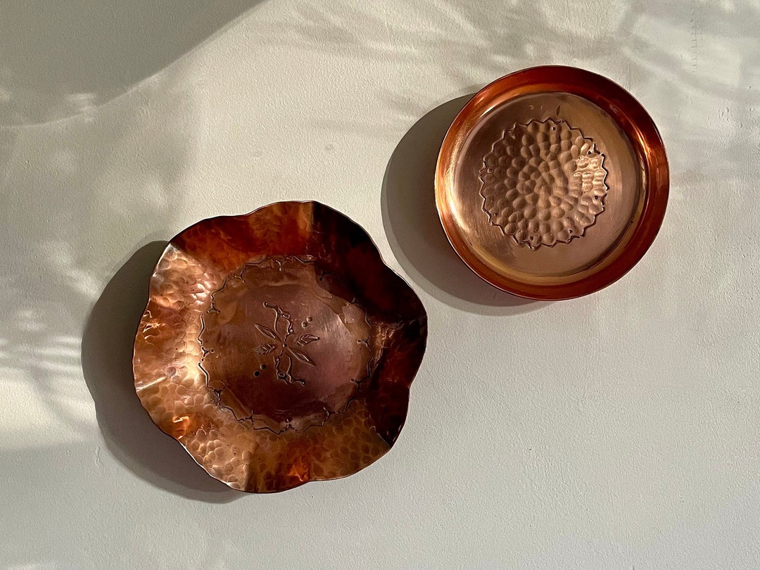 Vintage Handmade Copper Trinket Dishes by Weeda Tasmania Thick Hand ...