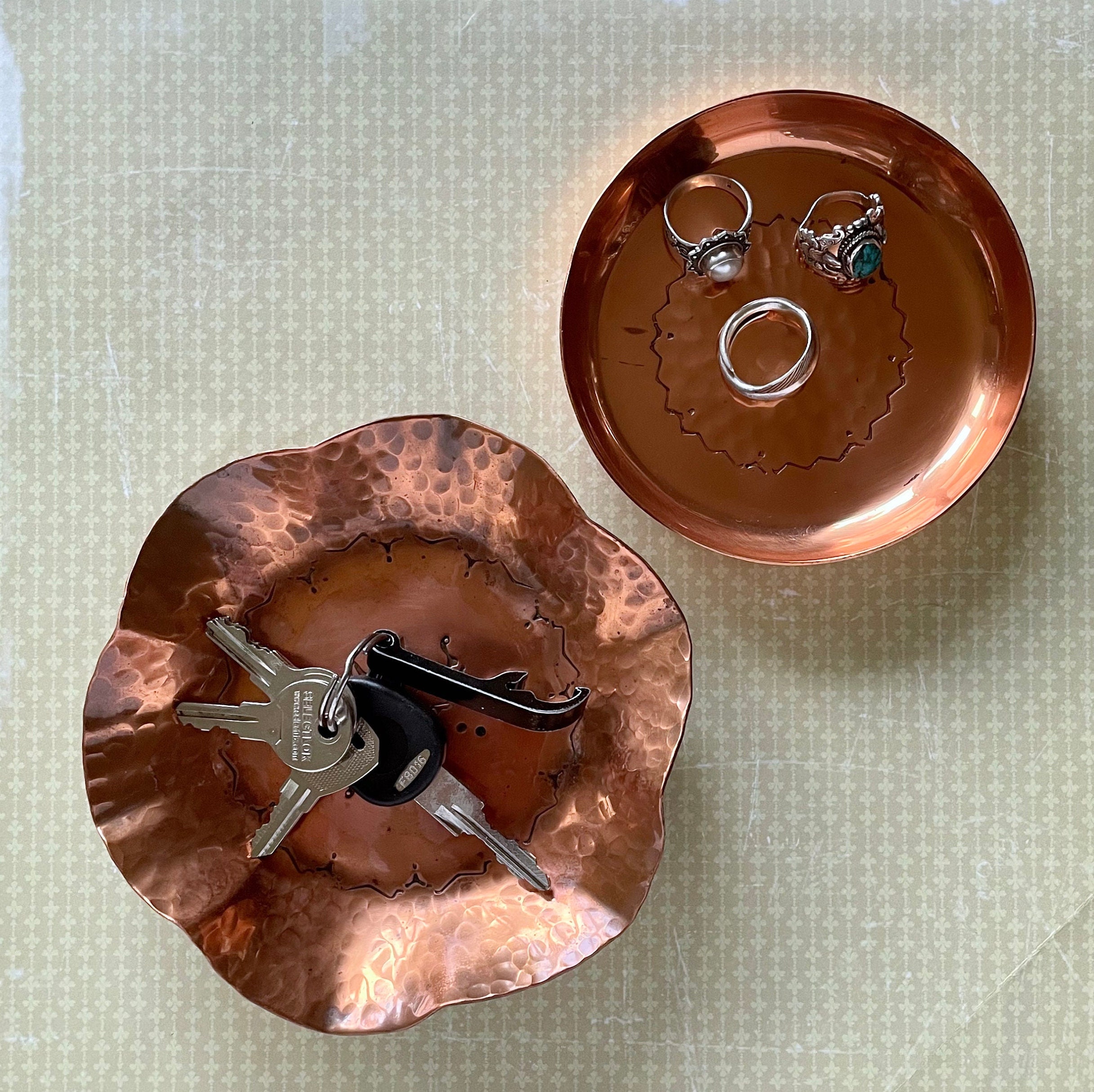 Vintage Handmade Copper Trinket Dishes by Weeda Tasmania Thick Hand ...