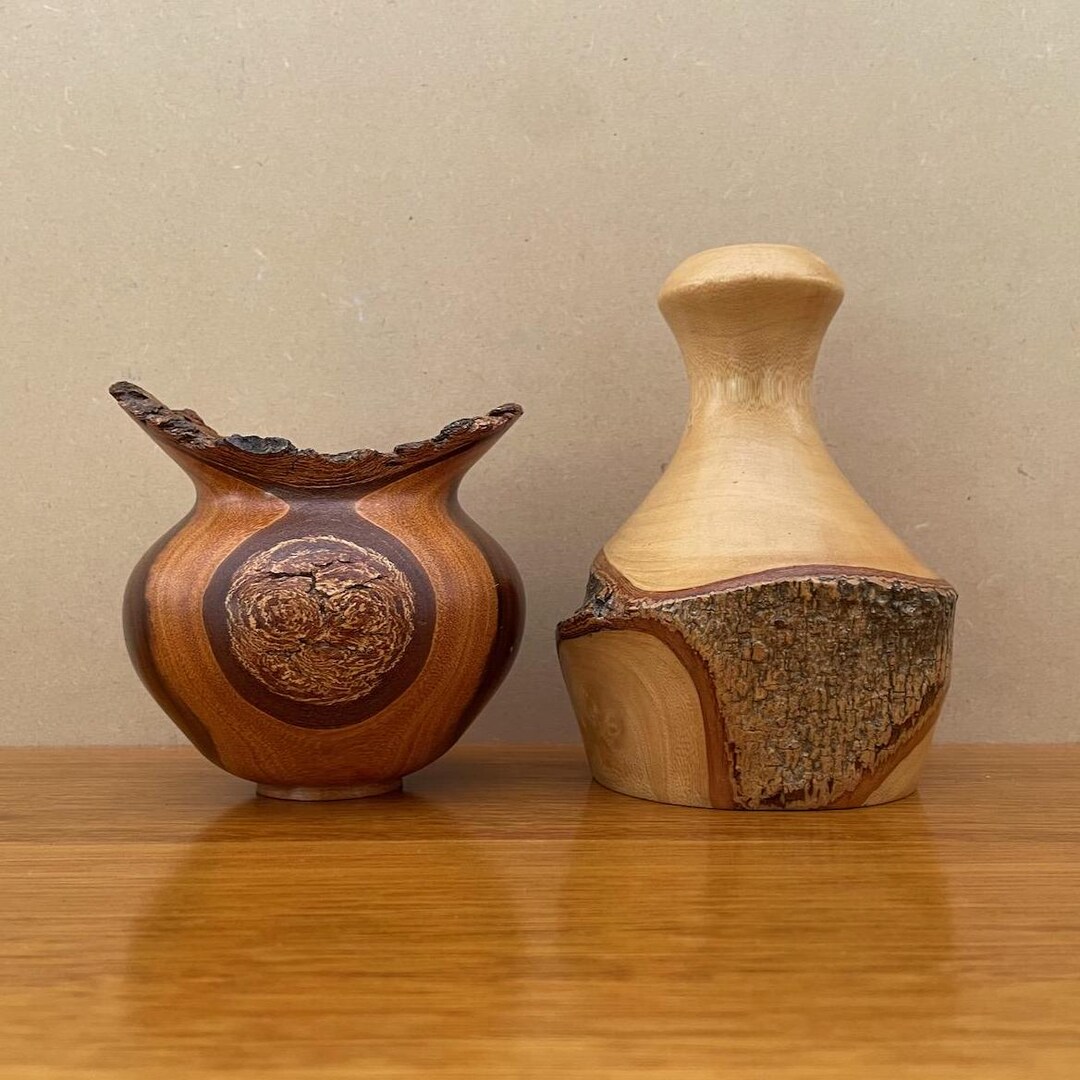Curated Set of Two Stunning Vintage Hand-turned Wood Vases | Artist ...