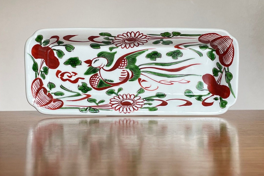 Vintage Japanese Hand Painted Rectangular Pottery Plate | Expressive ...