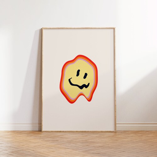 Melting Smiley Face Funky Trendy Digital Art Print Black and - Etsy