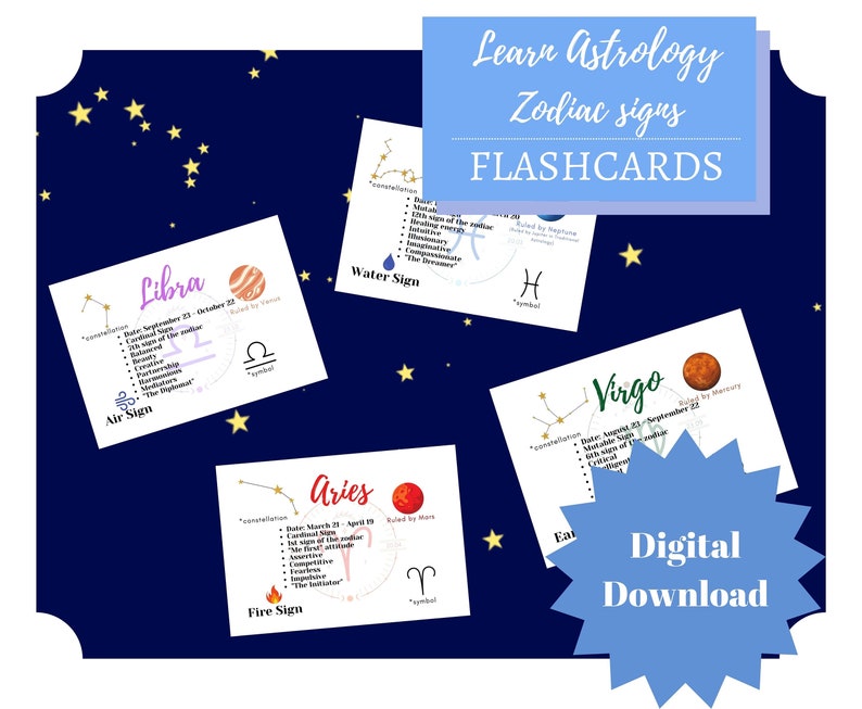 Zodiac Signs - Astrology Flashcards Printables - Etsy