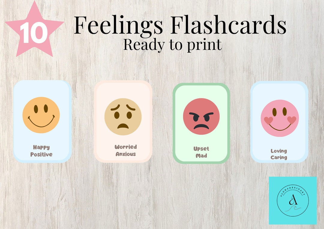 Emotion Smiley Faces Flashcards | 10 Cards - Etsy