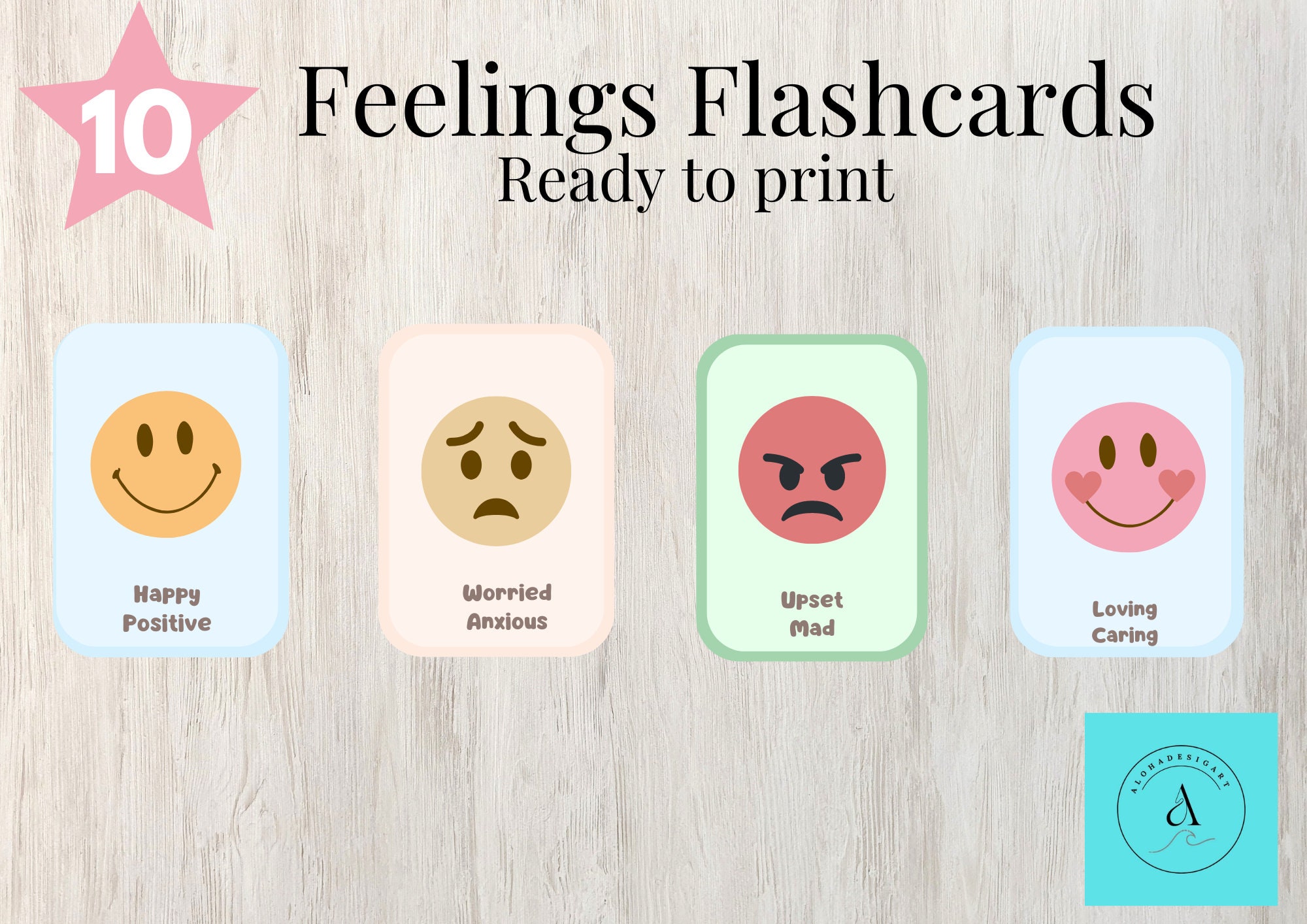 Emotion Smiley Faces Flashcards | 10 Cards - Etsy