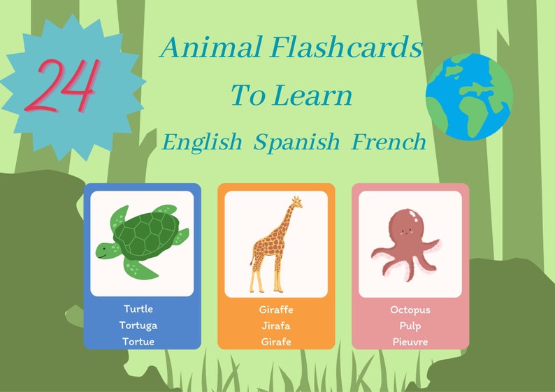 Animal Flashcards Multilingual | 24 Flashcards - Etsy