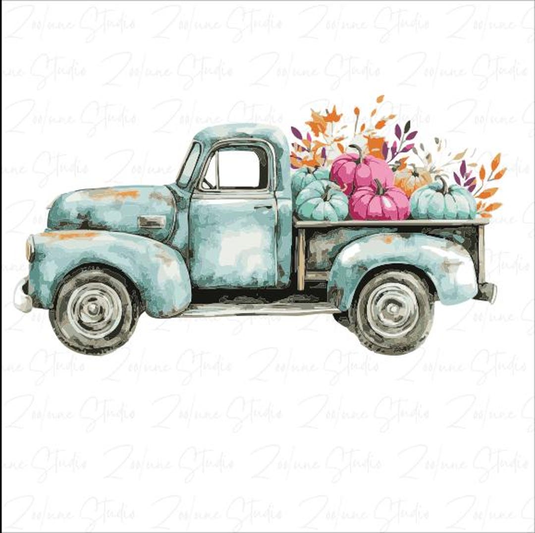 Watercolor Pumpkin Truck Clipart, Fall Farm Truck Design (digital ...