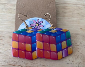 Rubik's Cube Earrings, Rubik's Cube Jewelry, Rubik's Cube Gift, Nerd ...