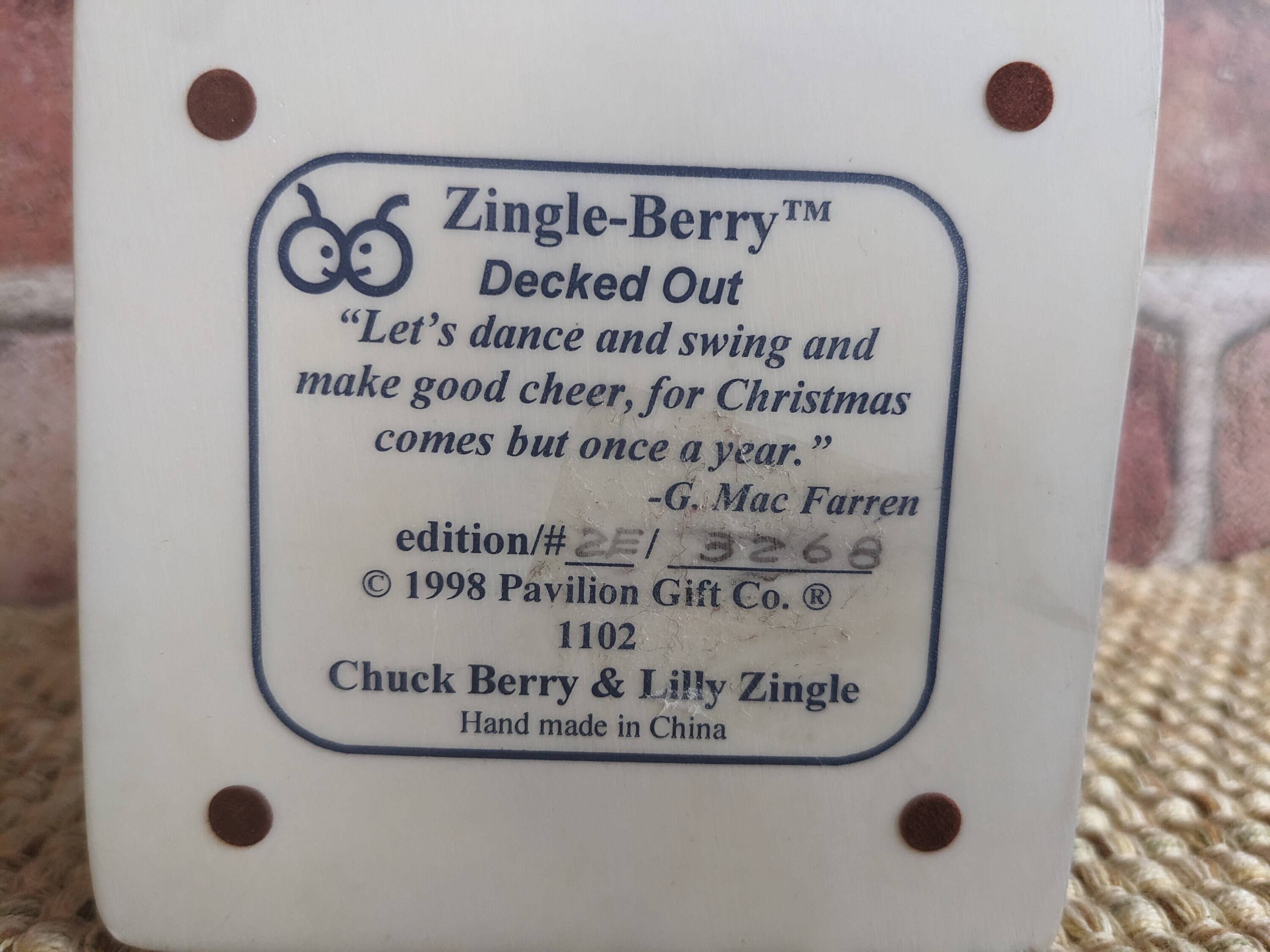 Christmas 1998 “decked Out ” Figurine by Zingle-berry Limited Edition ...