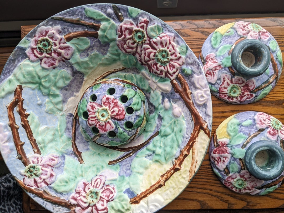 1920s Console Set Weller Ware Pottery Silvertone Floral - Etsy Norway