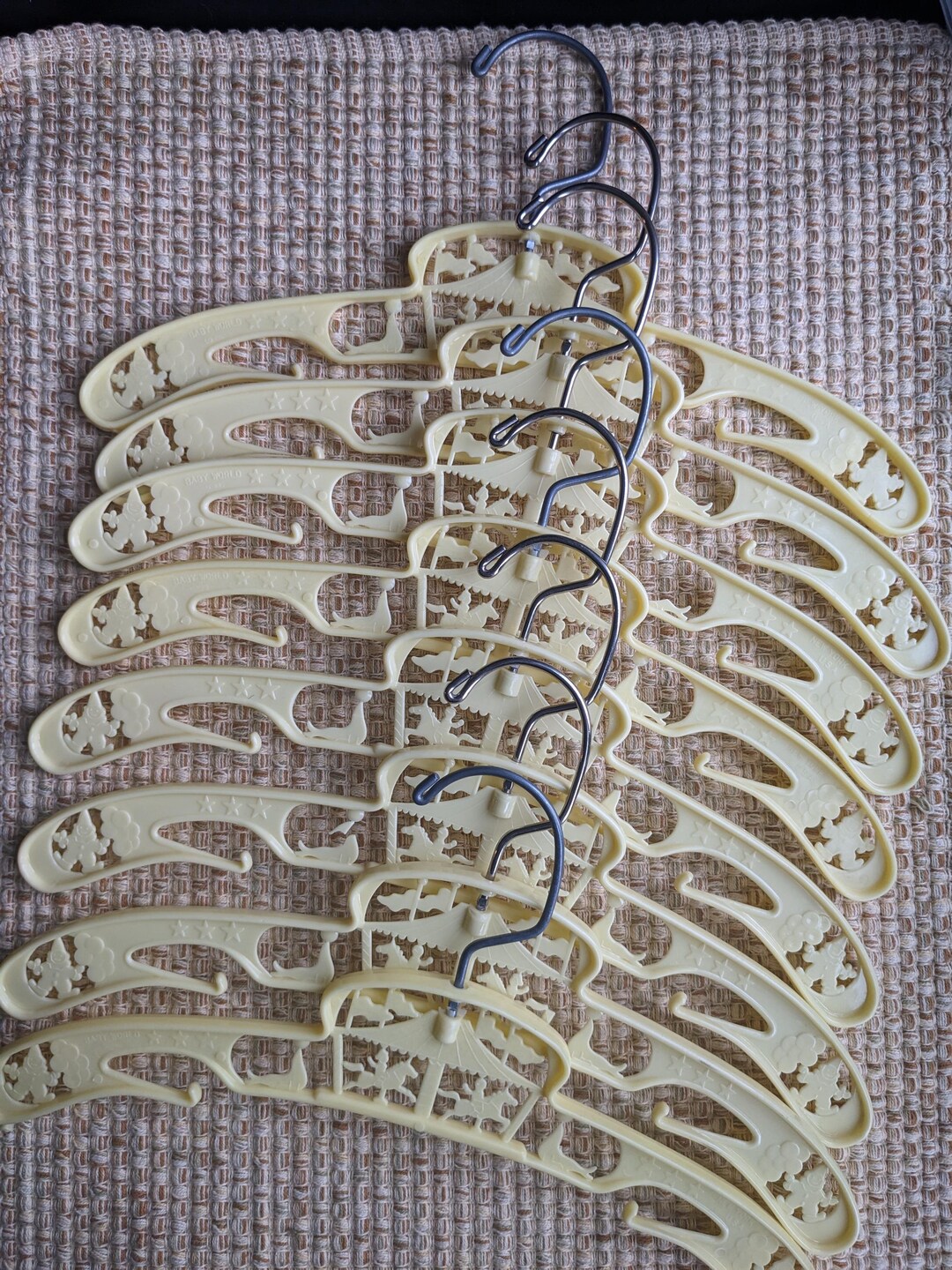 Vintage Baby Child Hangers Set of (8) Yellow Plastic With Swivel Metal ...