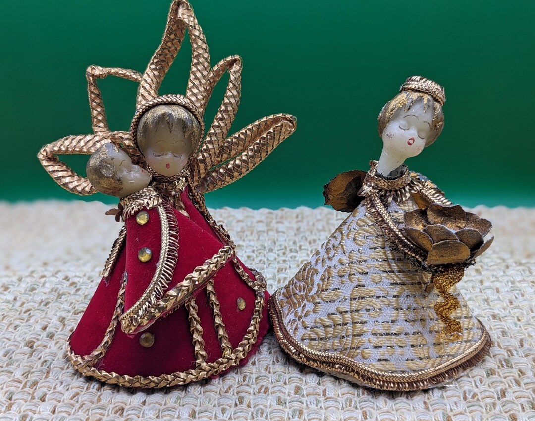 Vintage West German Koestal Wax Head Angel Ornaments. Set of Two FREE ...