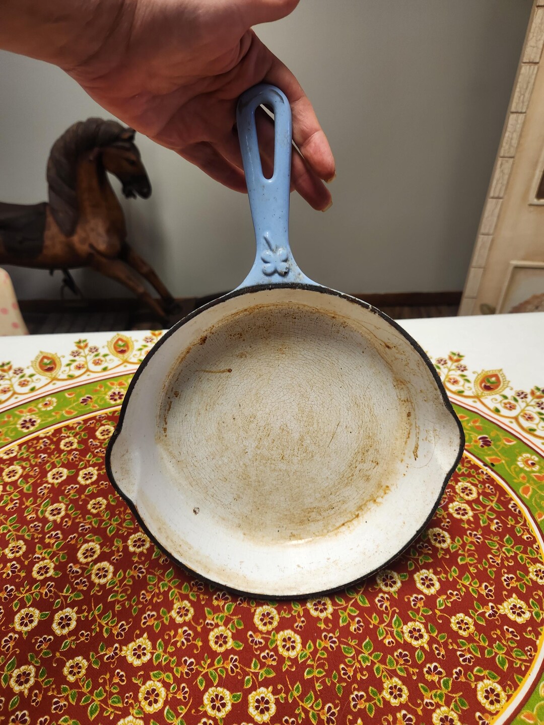 Rare Portland Stove Foundry Clover Leaf Cast Iron Enamel Skillet Fry ...