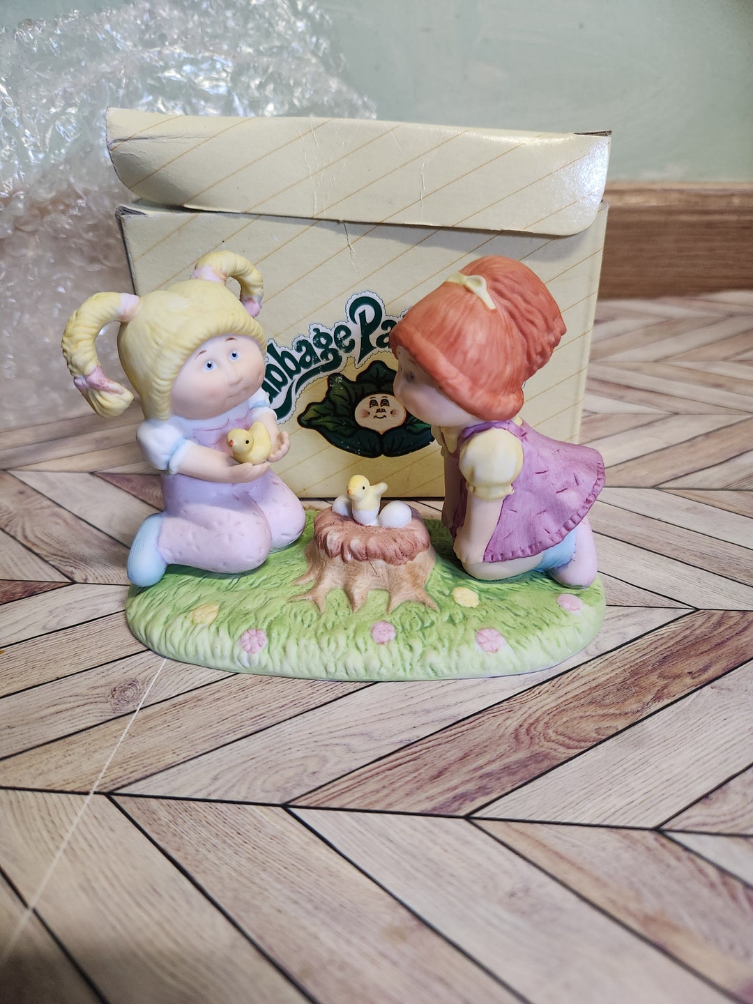 Cabbage Patch Kids Figurine Porcelain 1984 Girls With Birds Nest Xavier ...