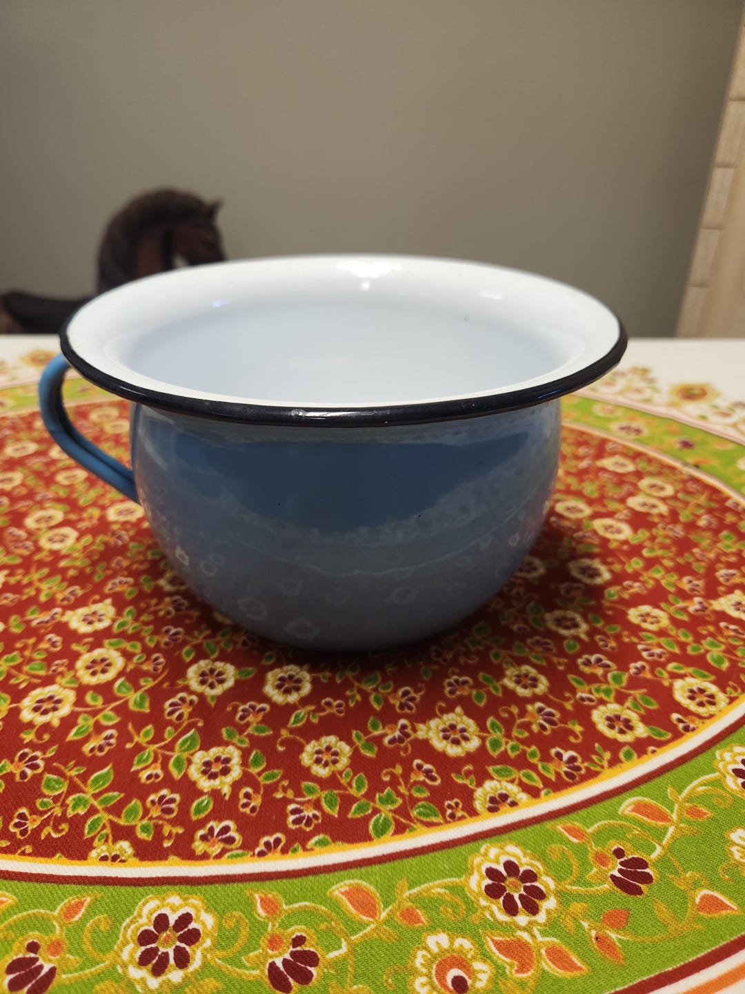 Vintage Enamel Ware Chamber Pot Potty- Blue With Blacktrim.. Yugoslavia ...