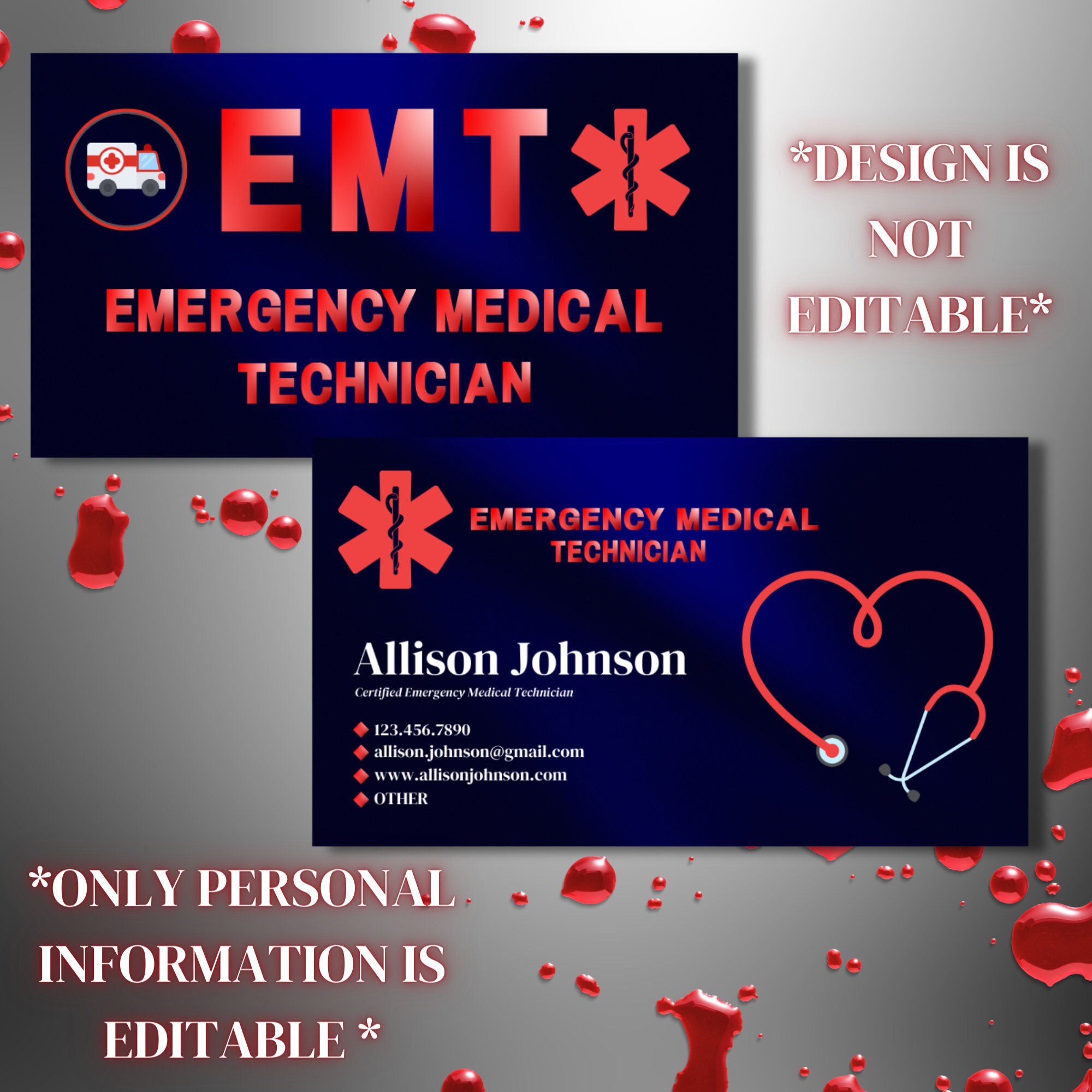 Editable EMT Business Card Emergency Medical Technician, Editable on ...