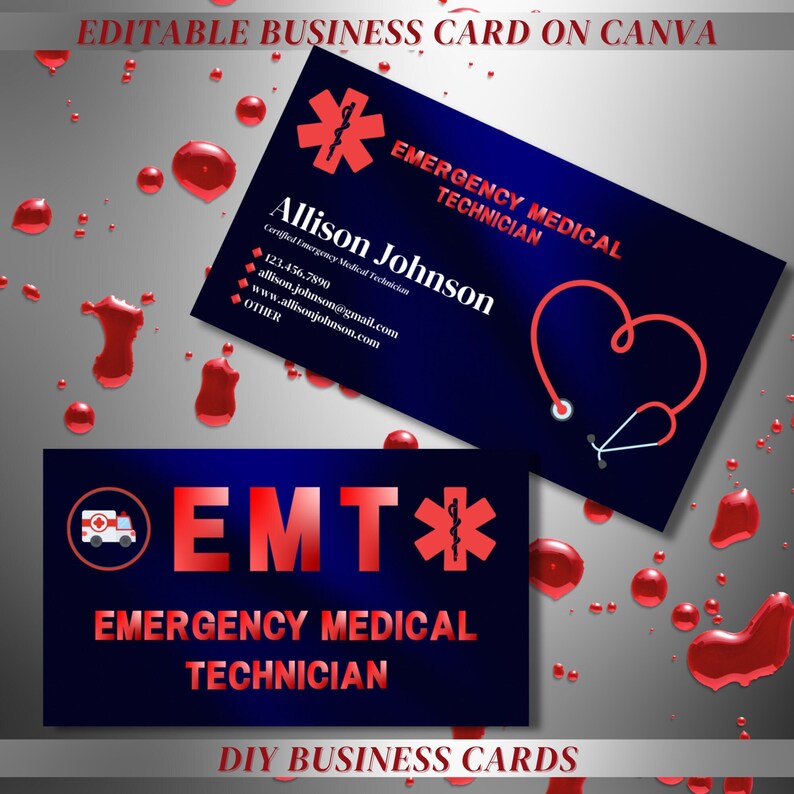 Editable EMT Business Card Emergency Medical Technician, Editable on ...