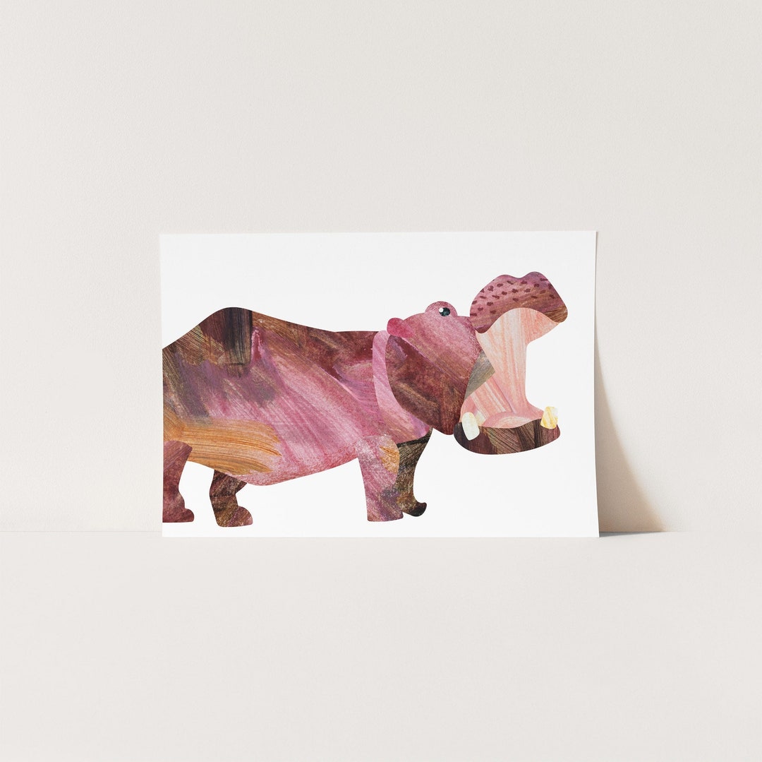 Hippo Artwork, Hippo Print, Print for Kids, Hippopotamus Artwork, Art ...