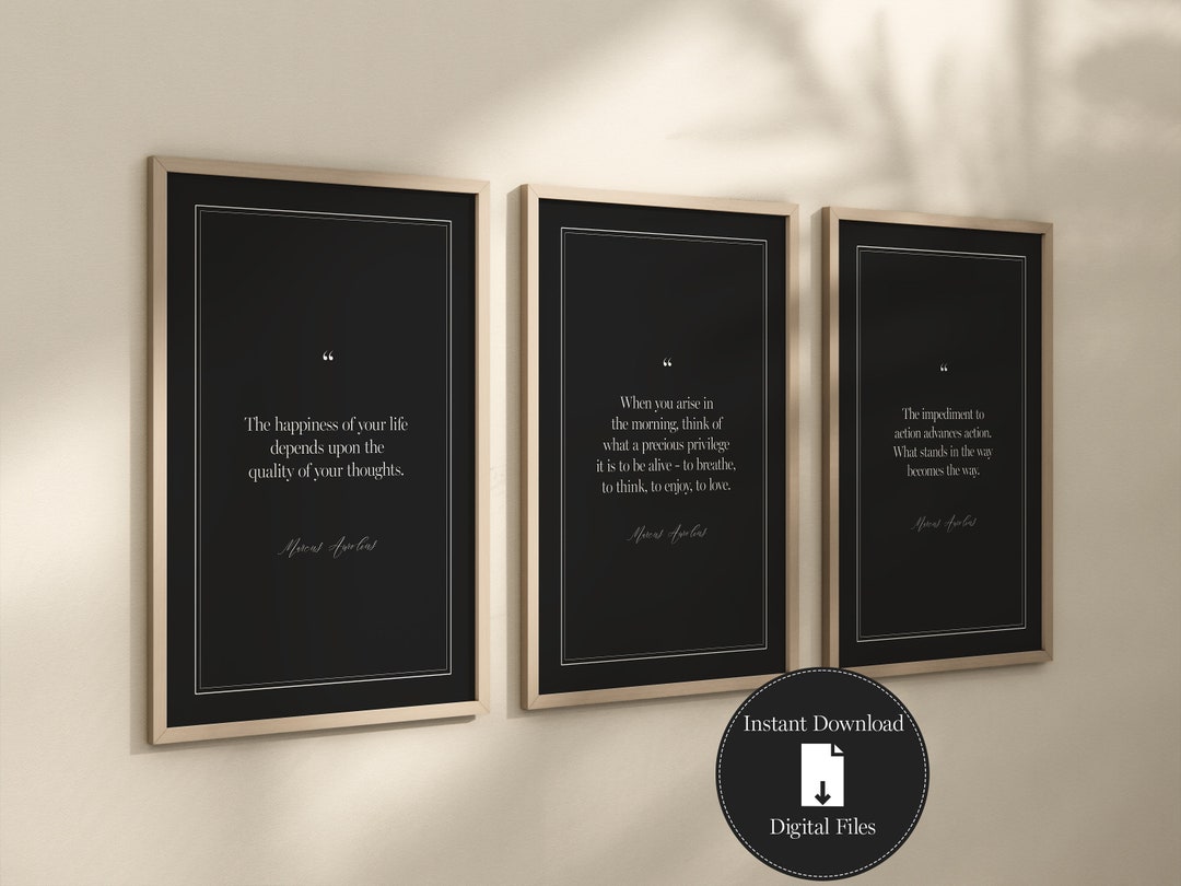 Set of 3 Marcus Aurelius Quotes, Black Stoicism Digital Prints ...