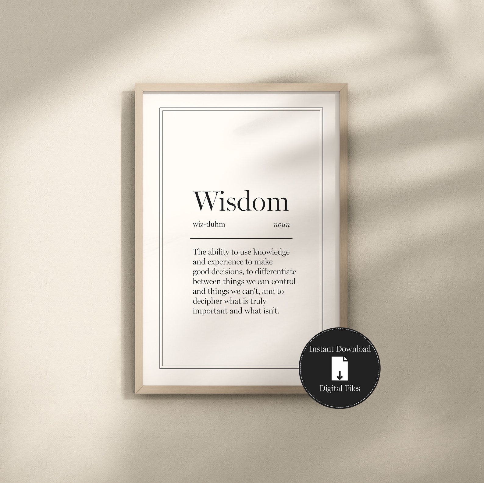 Wisdom Definition Print, Stoicism Digital Download, Minimalist ...