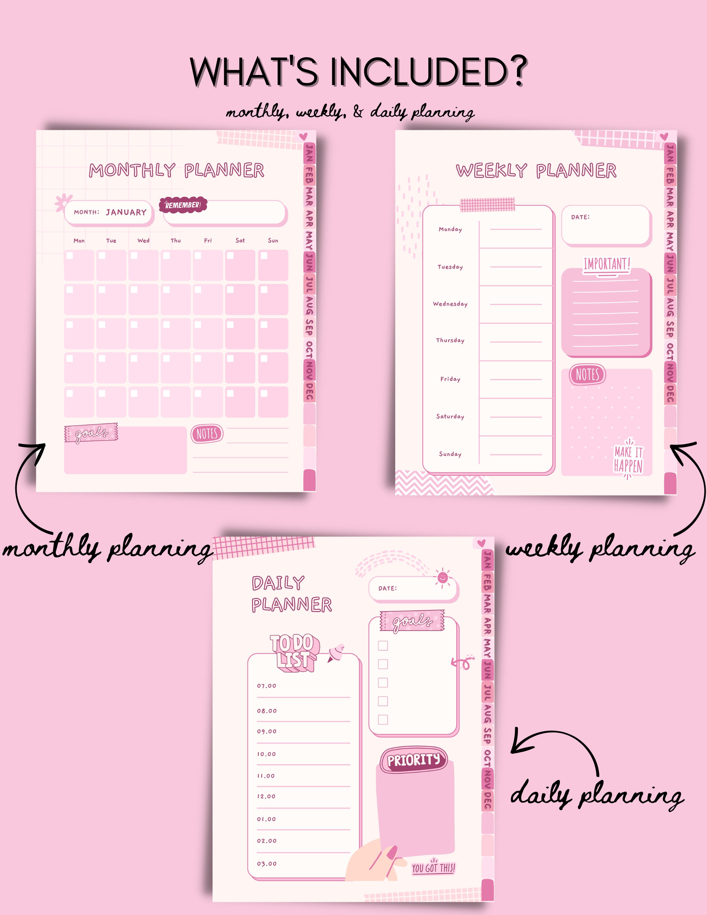 Digital Planner, Pink Undated Digital Planner, Pink Digital Planner ...