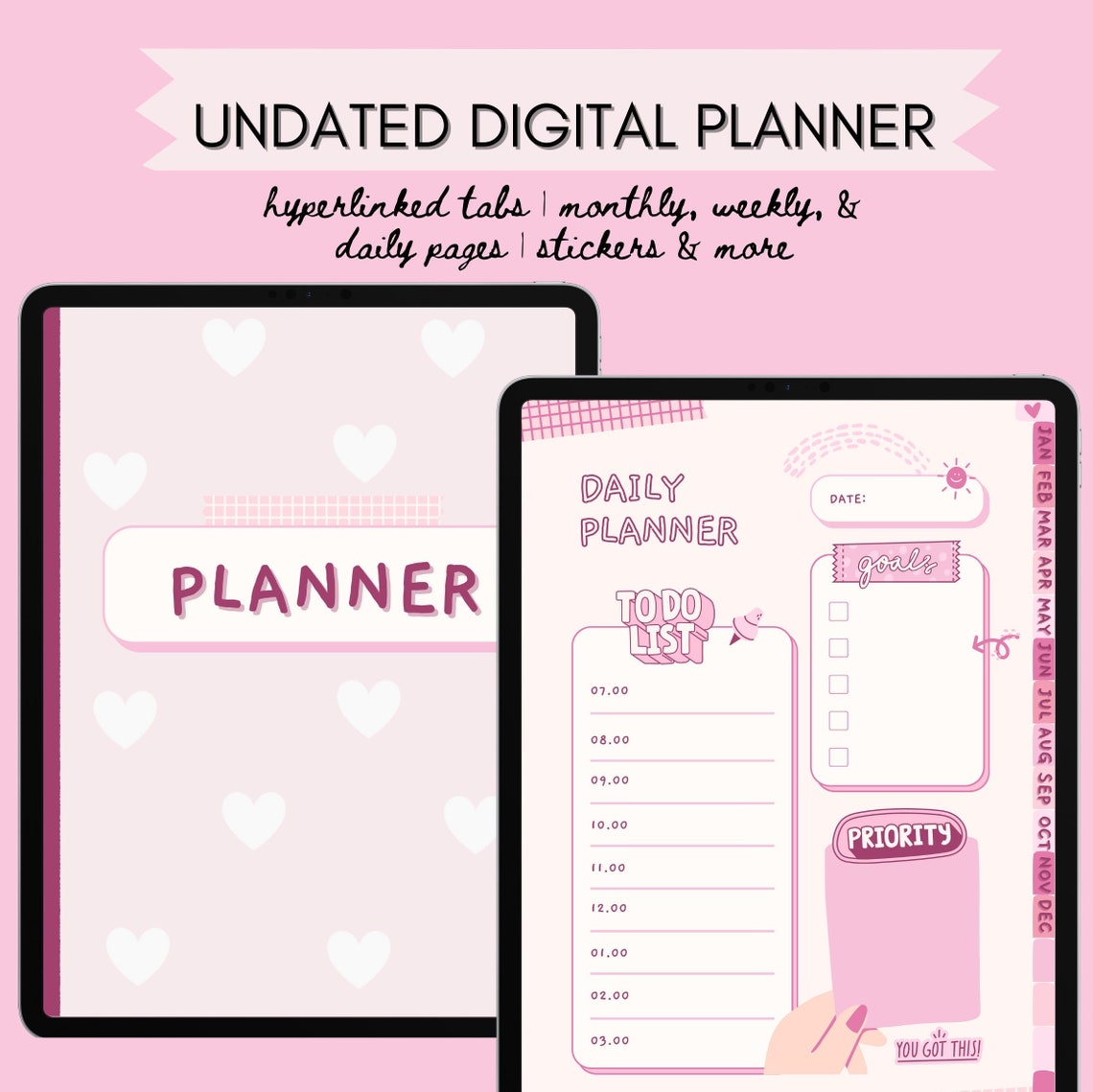 Digital Planner, Pink Undated Digital Planner, Pink Digital Planner ...
