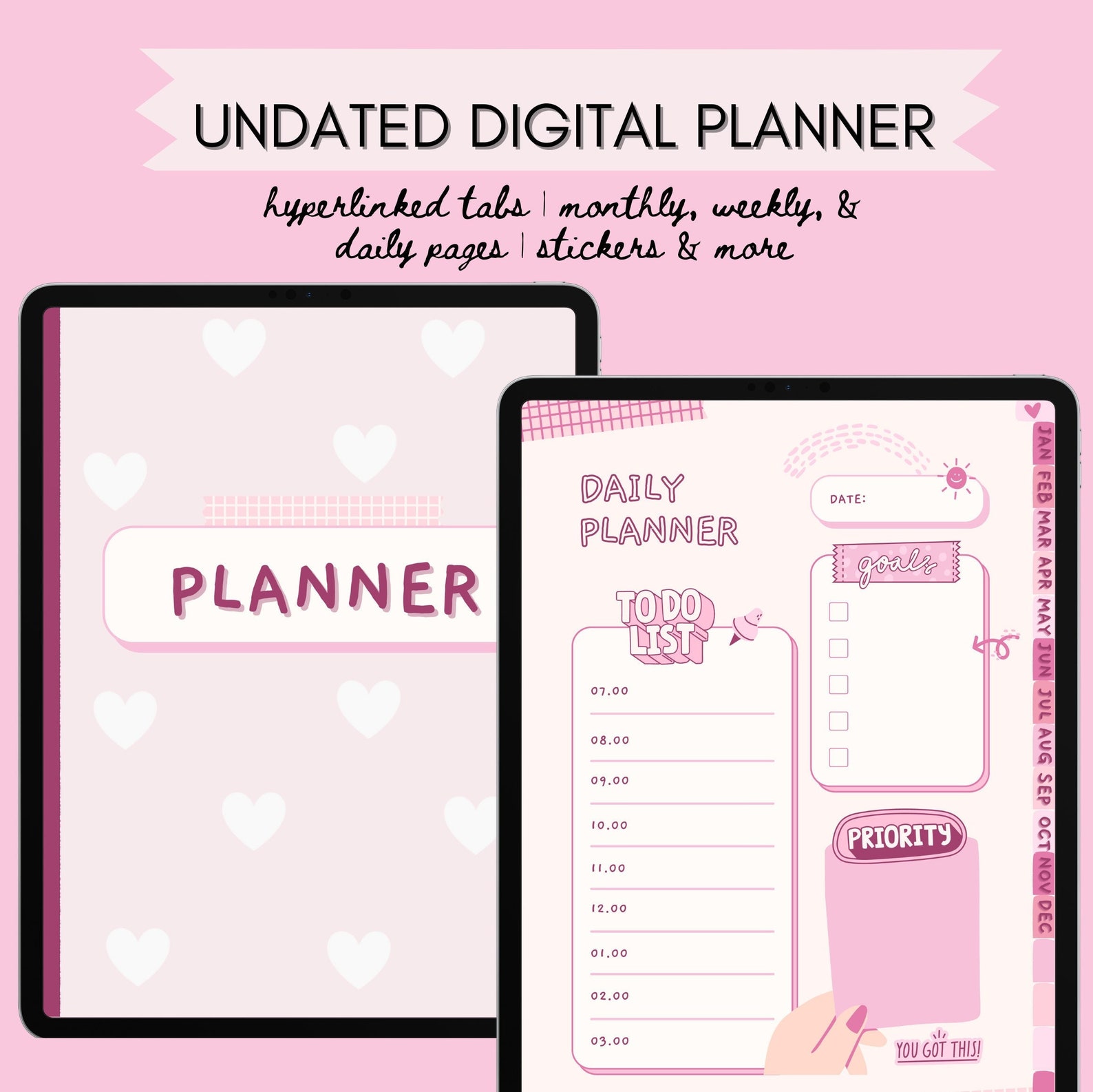 Digital Planner, Pink Undated Digital Planner, Pink Digital Planner ...