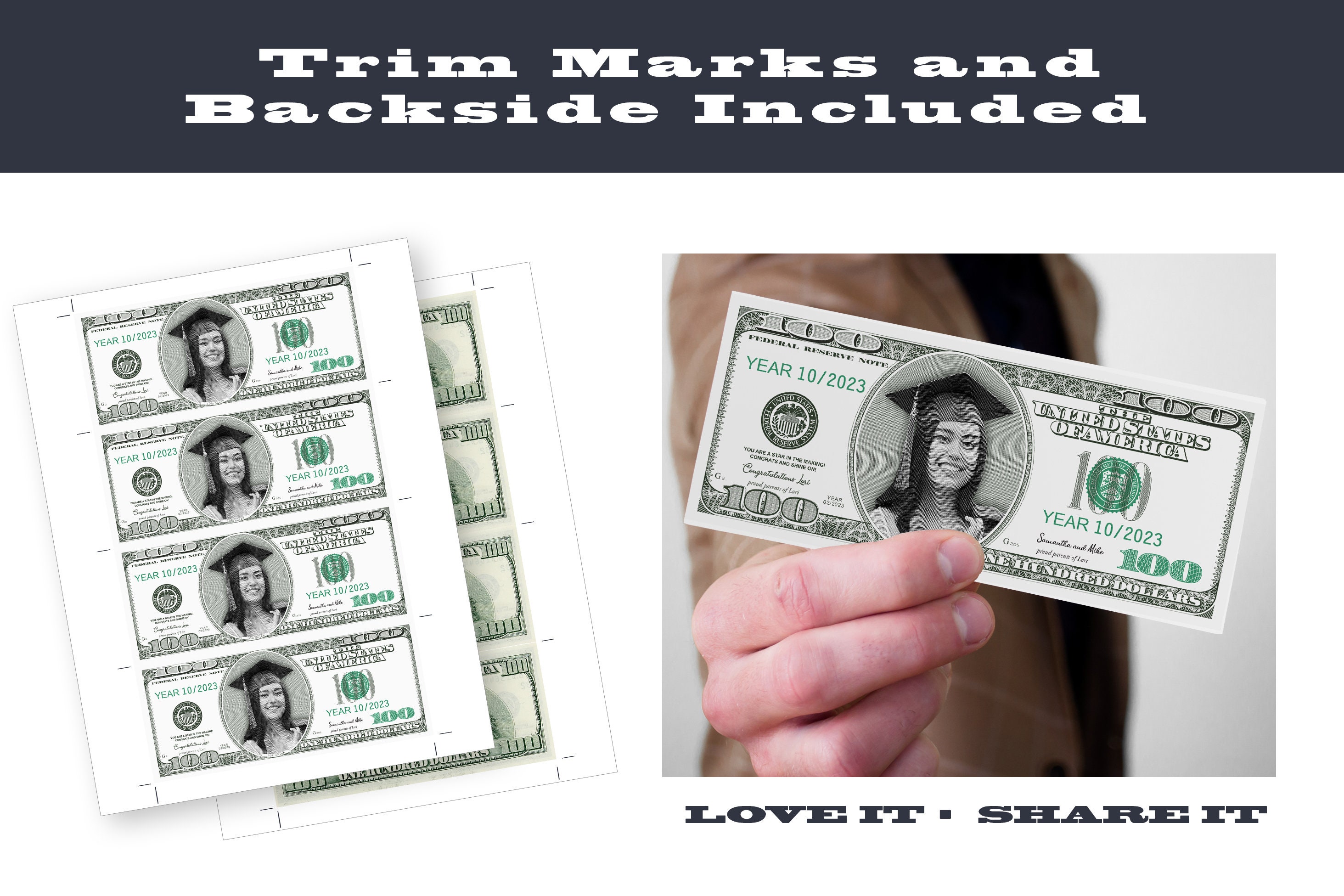 Personalized 100 Dollar Bills GRADUATION Gift Your Picture - Etsy