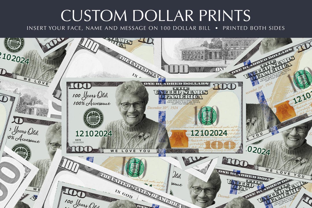 Personalized 100 Dollar Bill Prints, Perfect for the Bride, Birthday ...