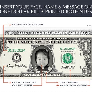 Personalized 1 Dollar Bill Prints, Perfect for Birthday Parties ...