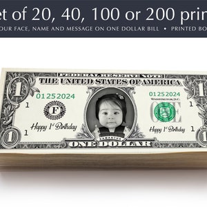 Personalized 1 Dollar Bill Prints, Perfect for Birthday Parties ...