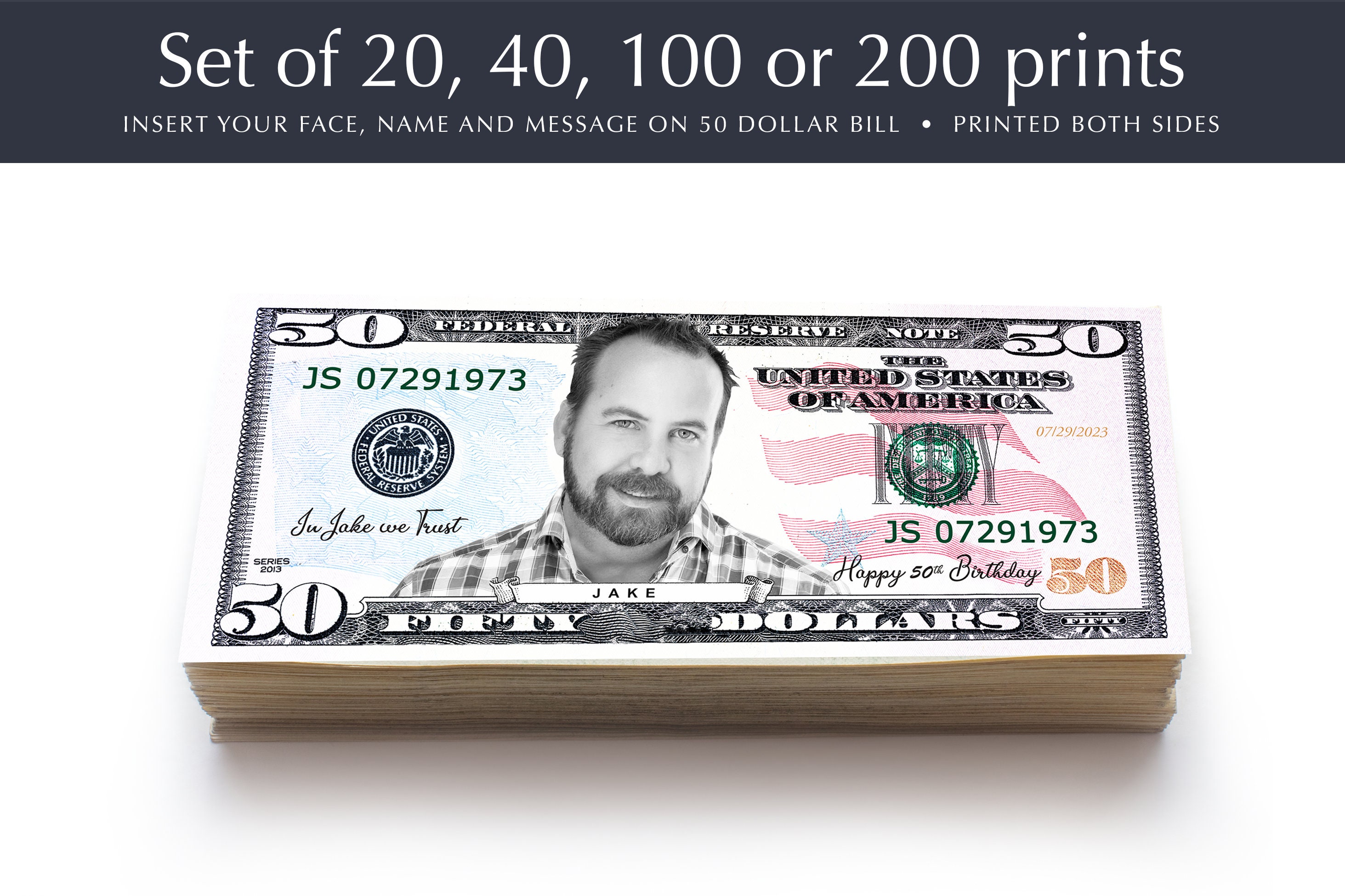 Personalized 50 Dollar Bill Prints, Perfect for the Bride, Birthday ...