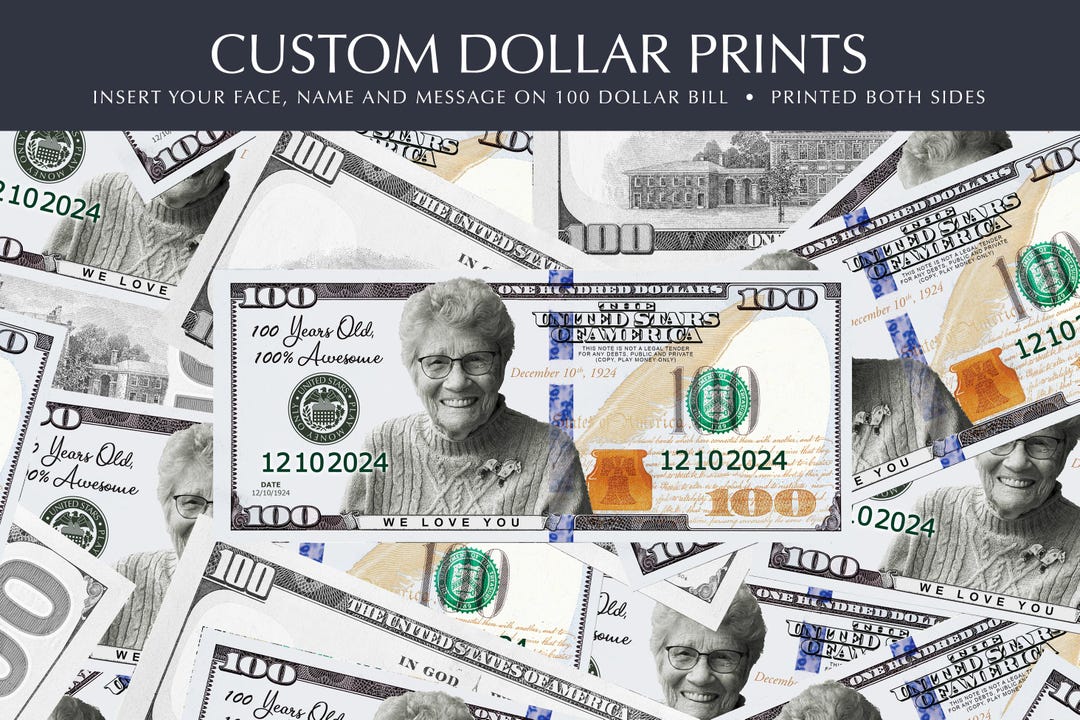 Personalized 100 Dollar Bill Prints, Perfect for the Bride, Birthday ...