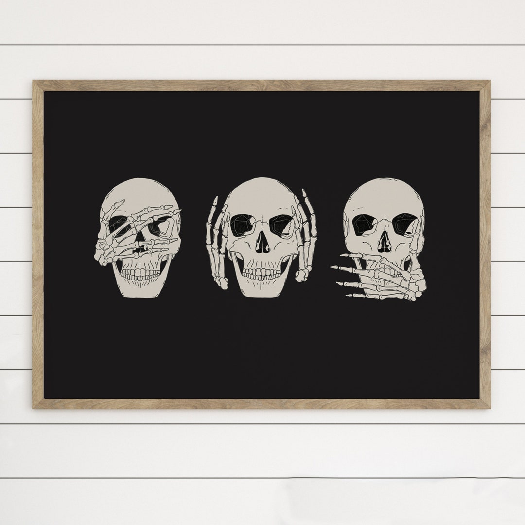 See, Hear, Speak No Evil Skulls, Halloween Wall Hanging, Printable Art ...
