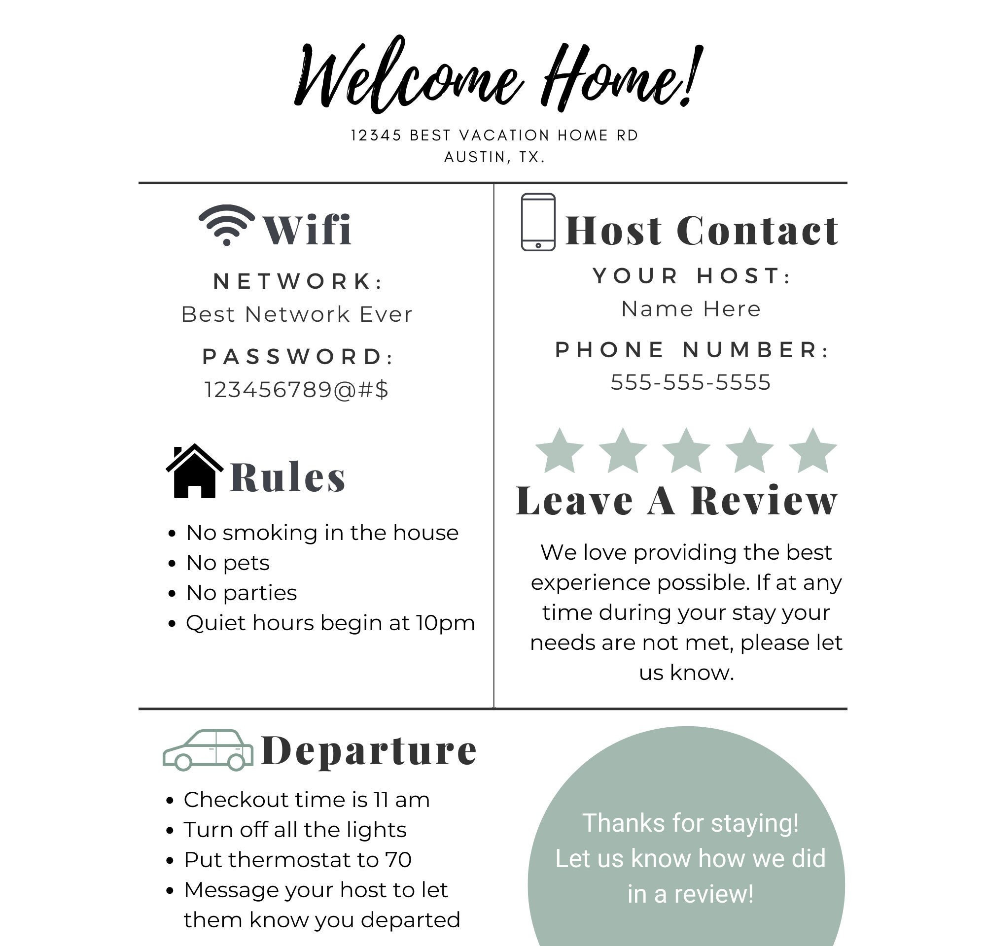 Airbnb Welcome Sign Template, VRBO Guest Info, Vacation Rental House ...