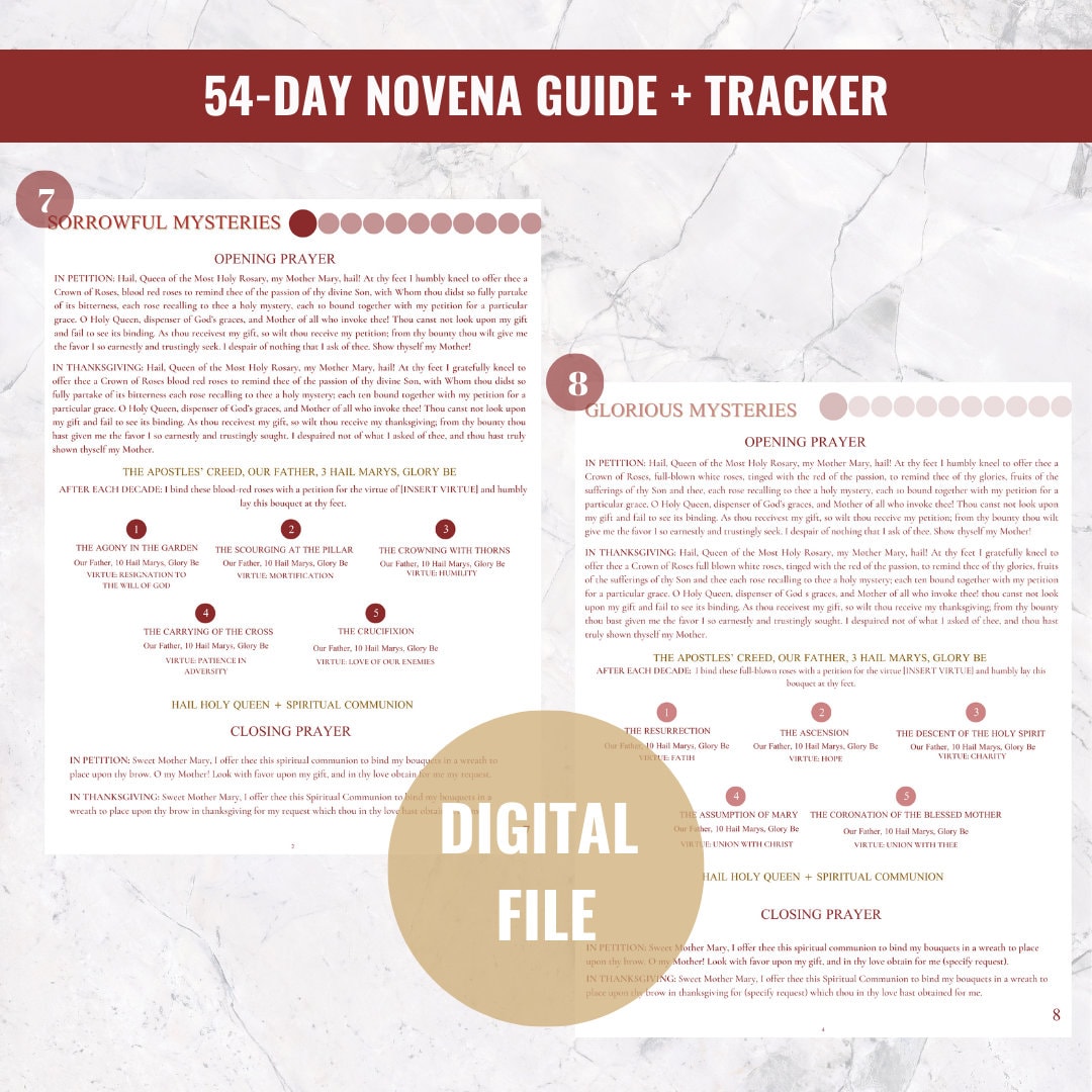8-page 54 Day Rosary Novena • PRINTABLE Prayer Guide and Tracker (PDF ...