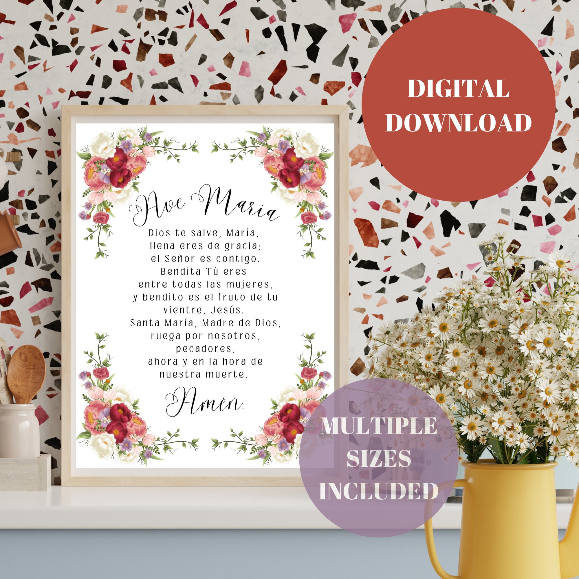 Ave Maria Prayer Card, SPANISH Hail Mary Prayer, Catholic Prayer ...